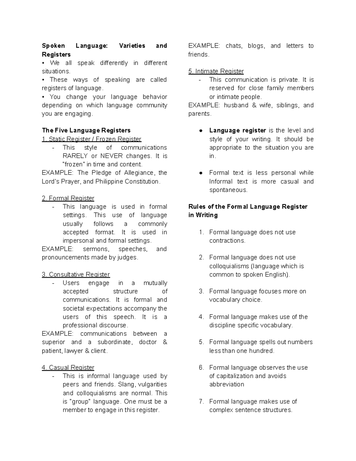 AH 111 - Understanding Language Registers and Formal Communication - Studocu