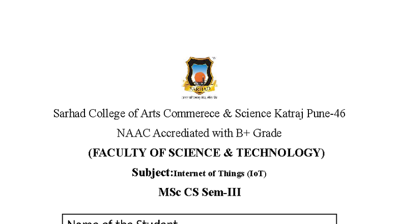 IOT Practical Lab Exercises and Programs for MSc CS - Studocu