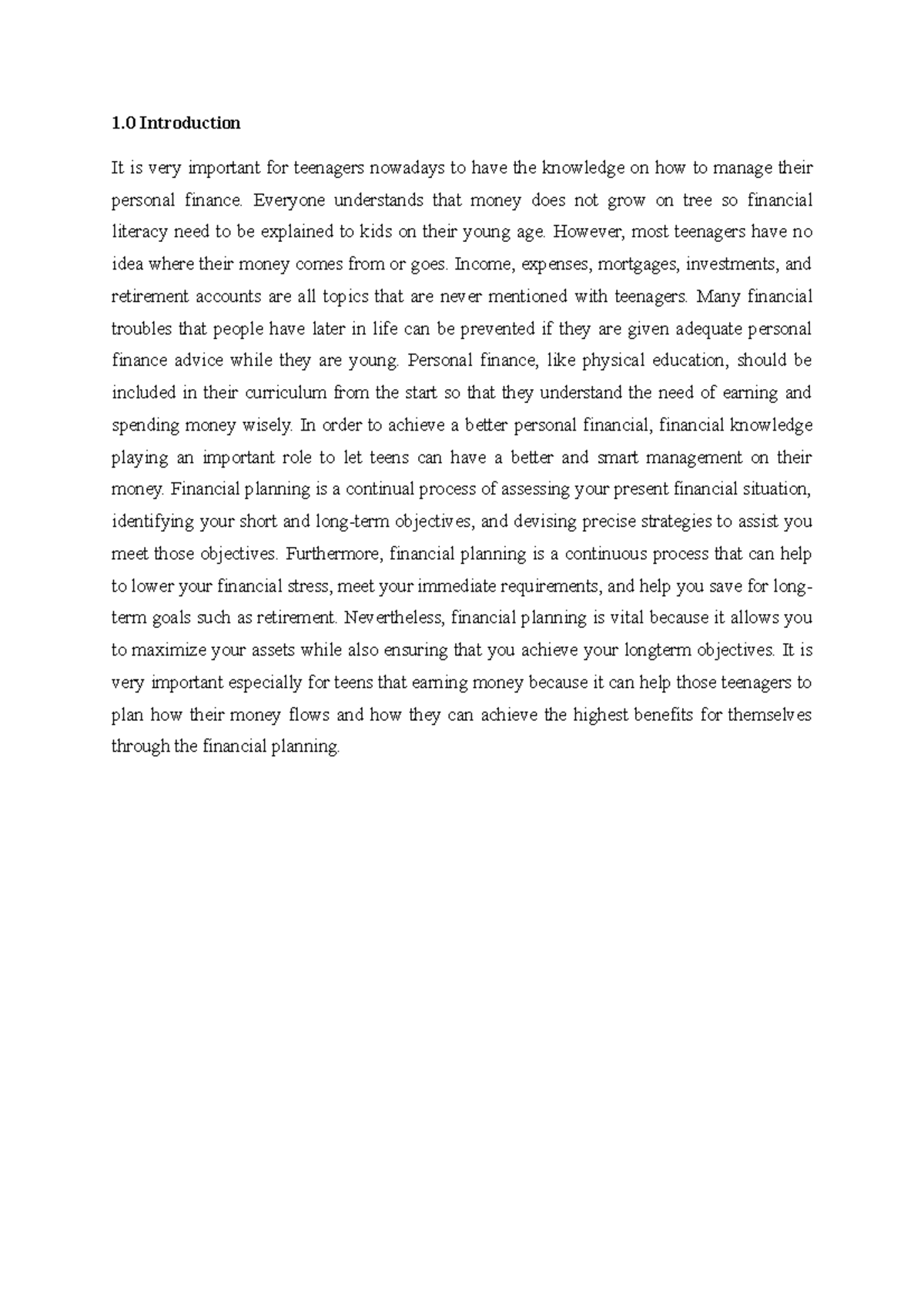 Group Assignment EBU1063 - 1 Introduction It is very important for teenagers nowadays to have ...