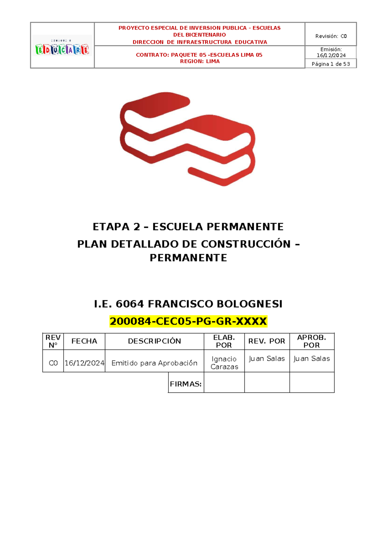Plan Detallado de Construcción I.E. 6064 Francisco Bolognesi - PAQUETE ...