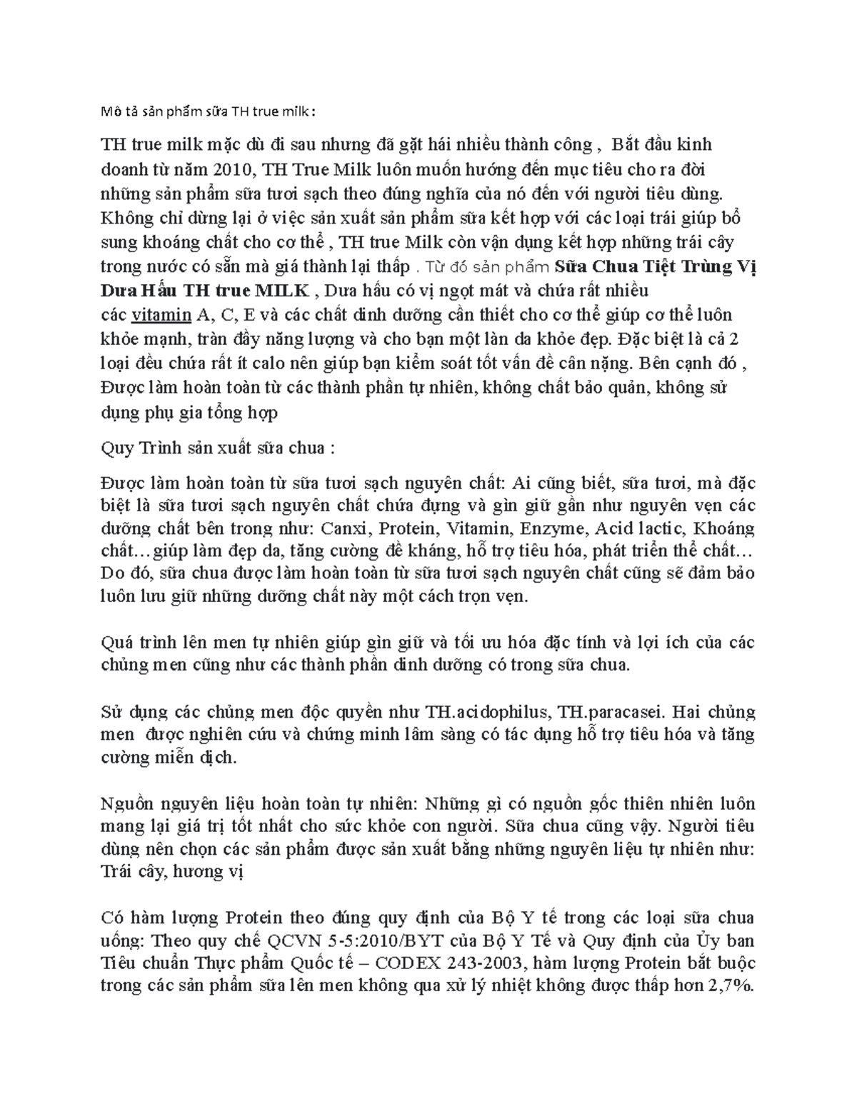 Mô tả sản phẩm sữa TH true milk - Mô t ả s n ph m s a TH true milk :ả ẩ ...