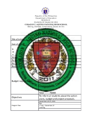 SSLG Action PLAN 2023 2024 - Department of Education REGION IV-A ...