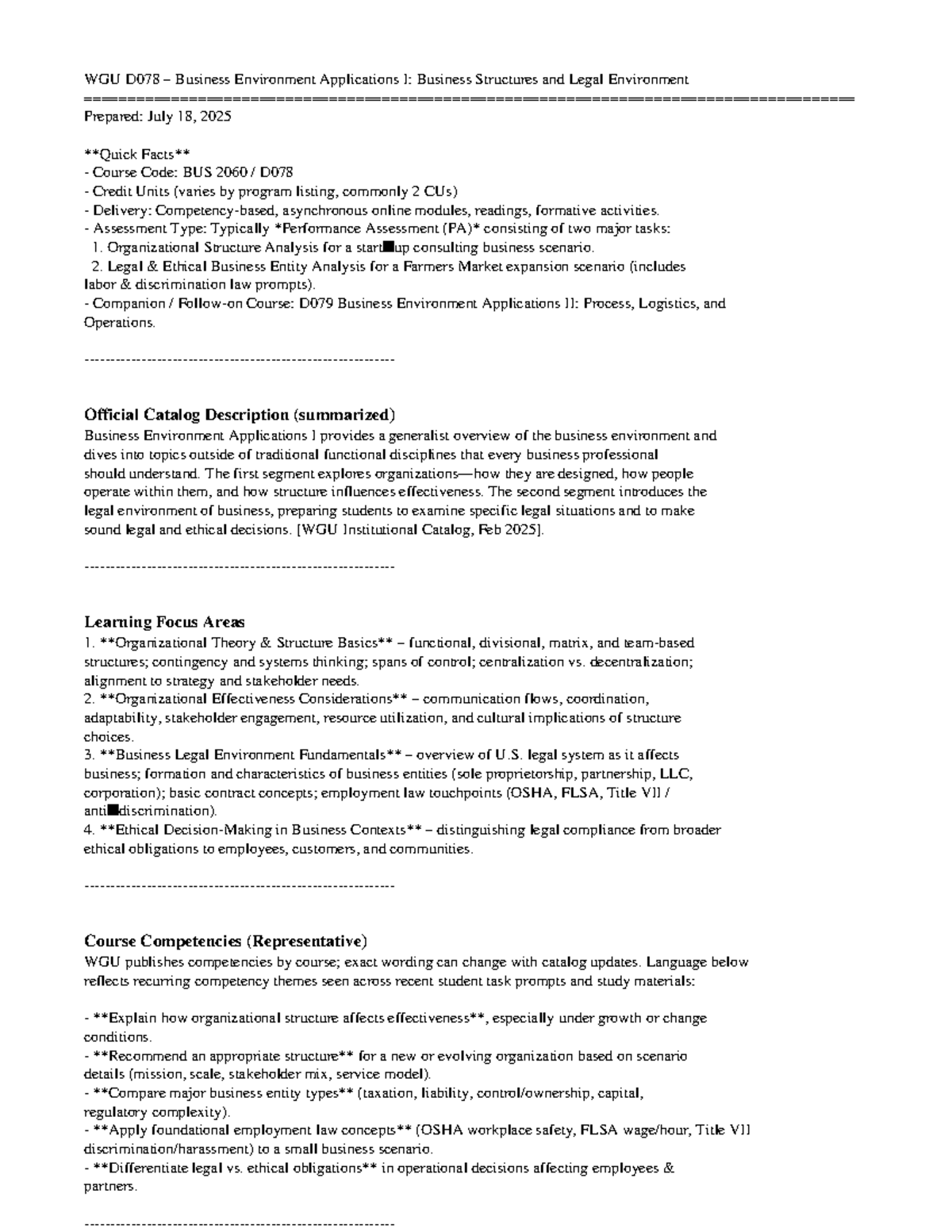 WGU D078 Business Environment Applications I: Overview & Key Concepts ...