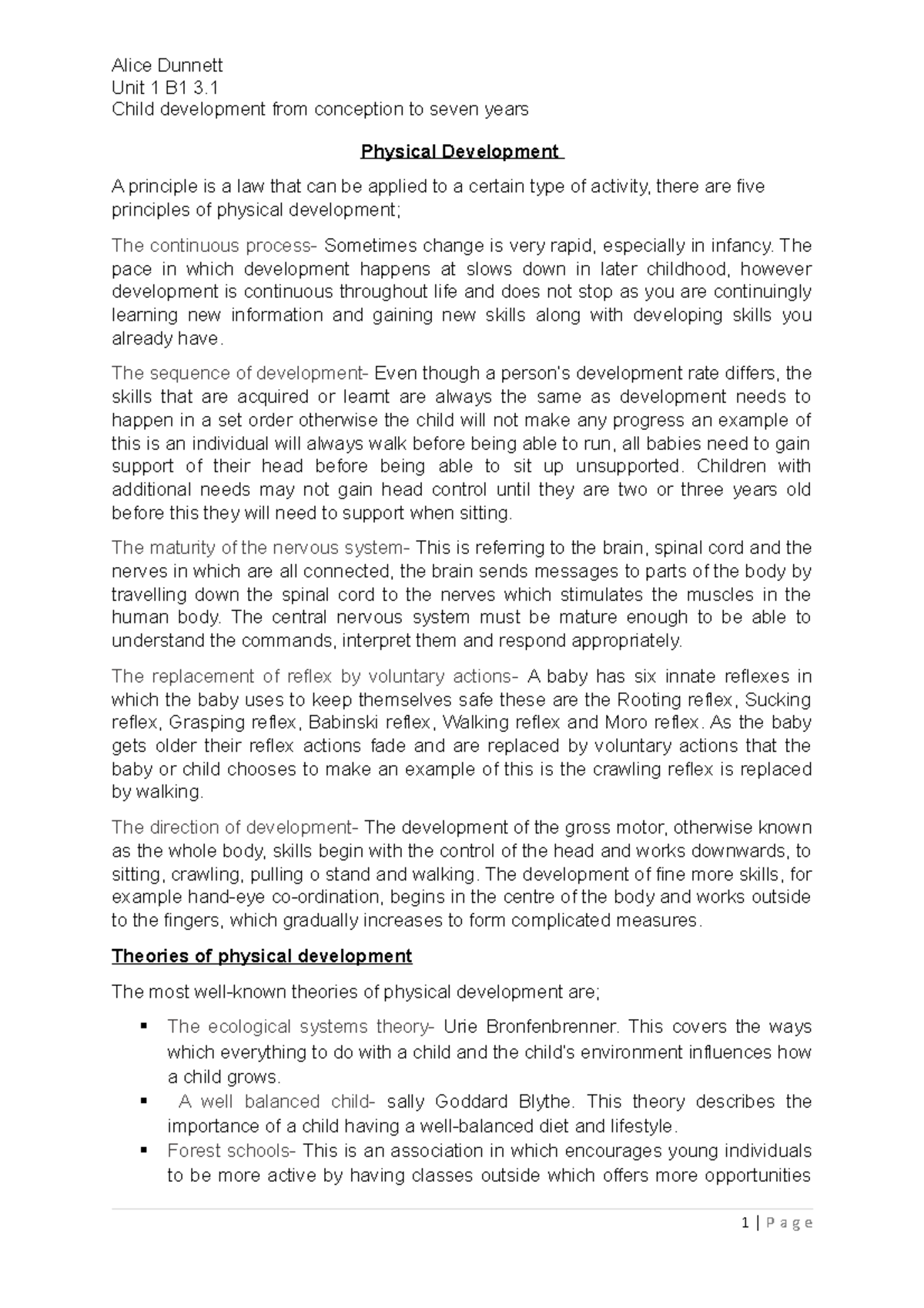 Child development from conception to seven years - Alice Dunnett Unit 1 ...