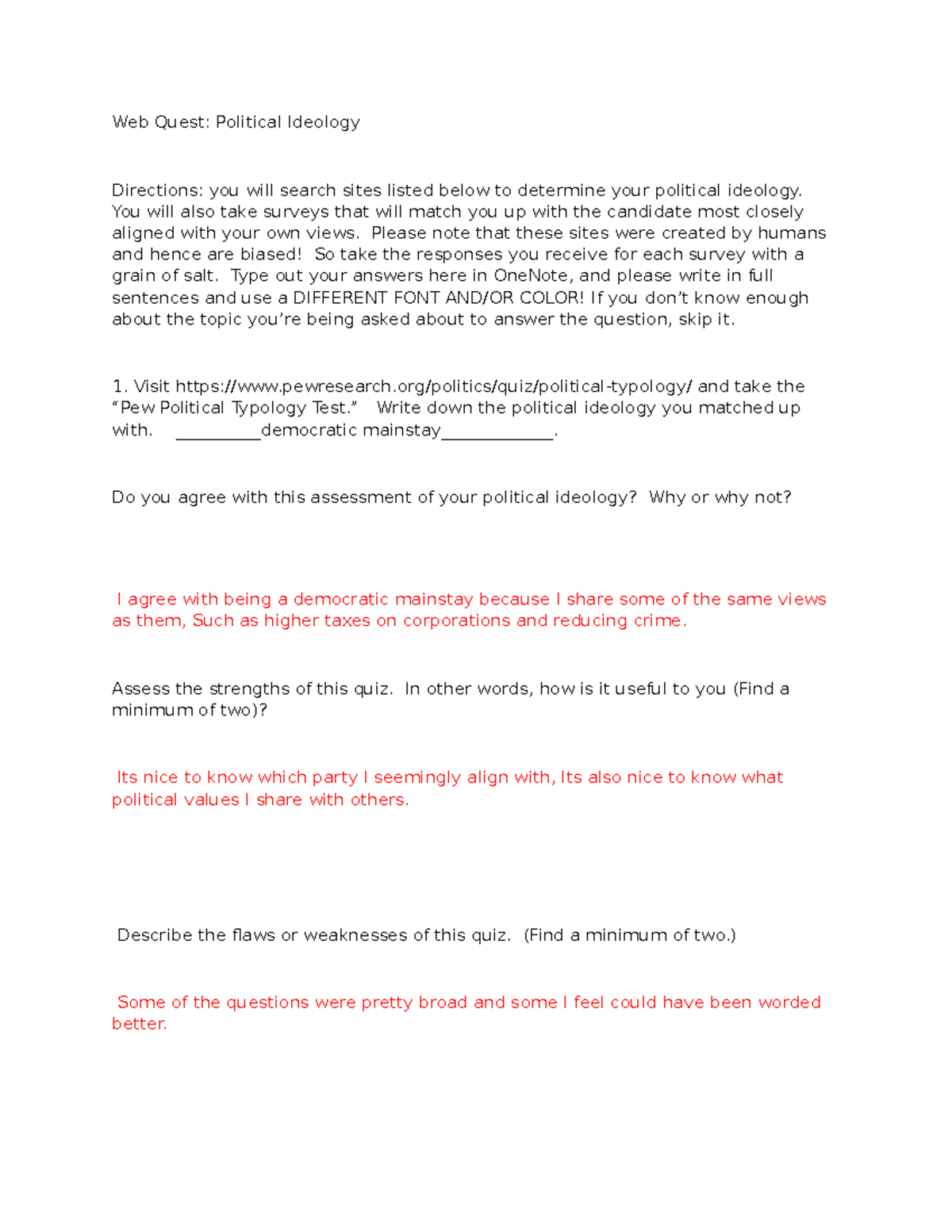 Political Ideology Webquest - Gov 101 Guide - Studocu