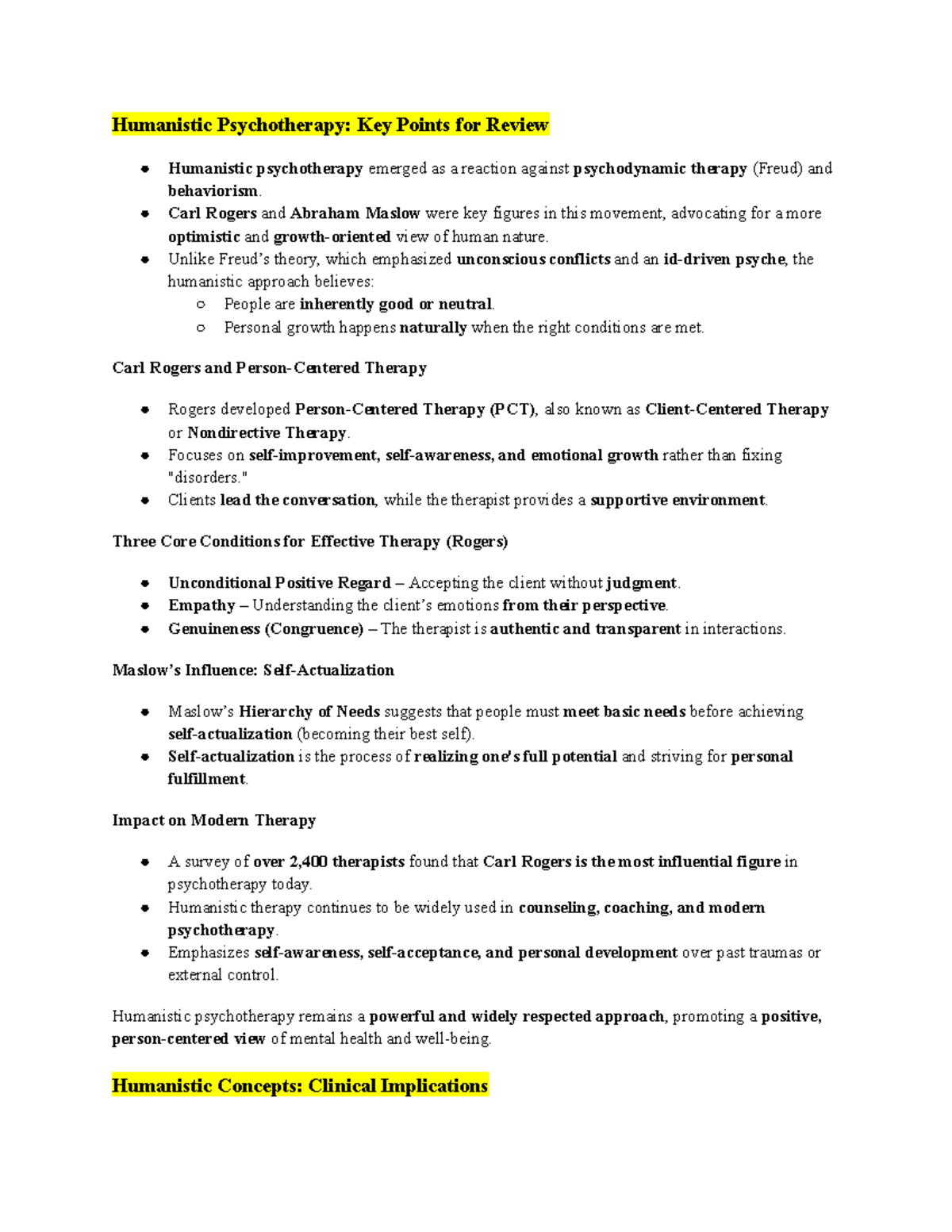 Clinpsy Chapter 13 Humanistic Psychotherapy Overview and Review - Studocu