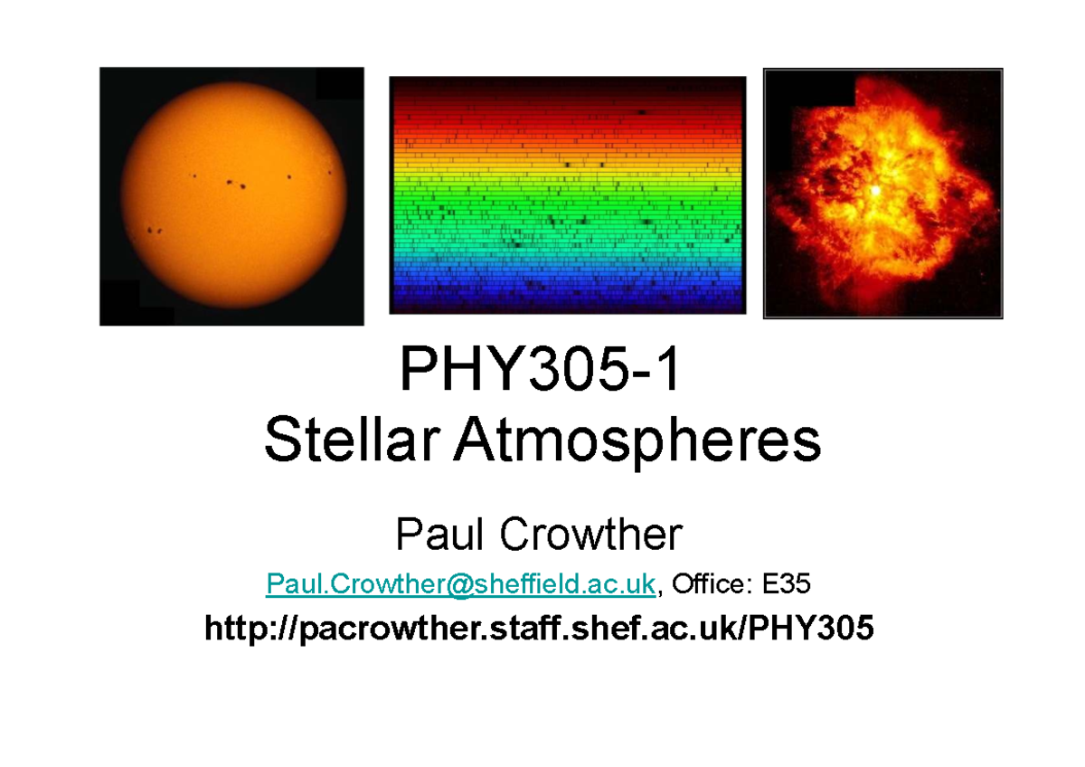 PHY305-1: Stellar Atmospheres Lecture Notes and Problem Sheets - Studocu