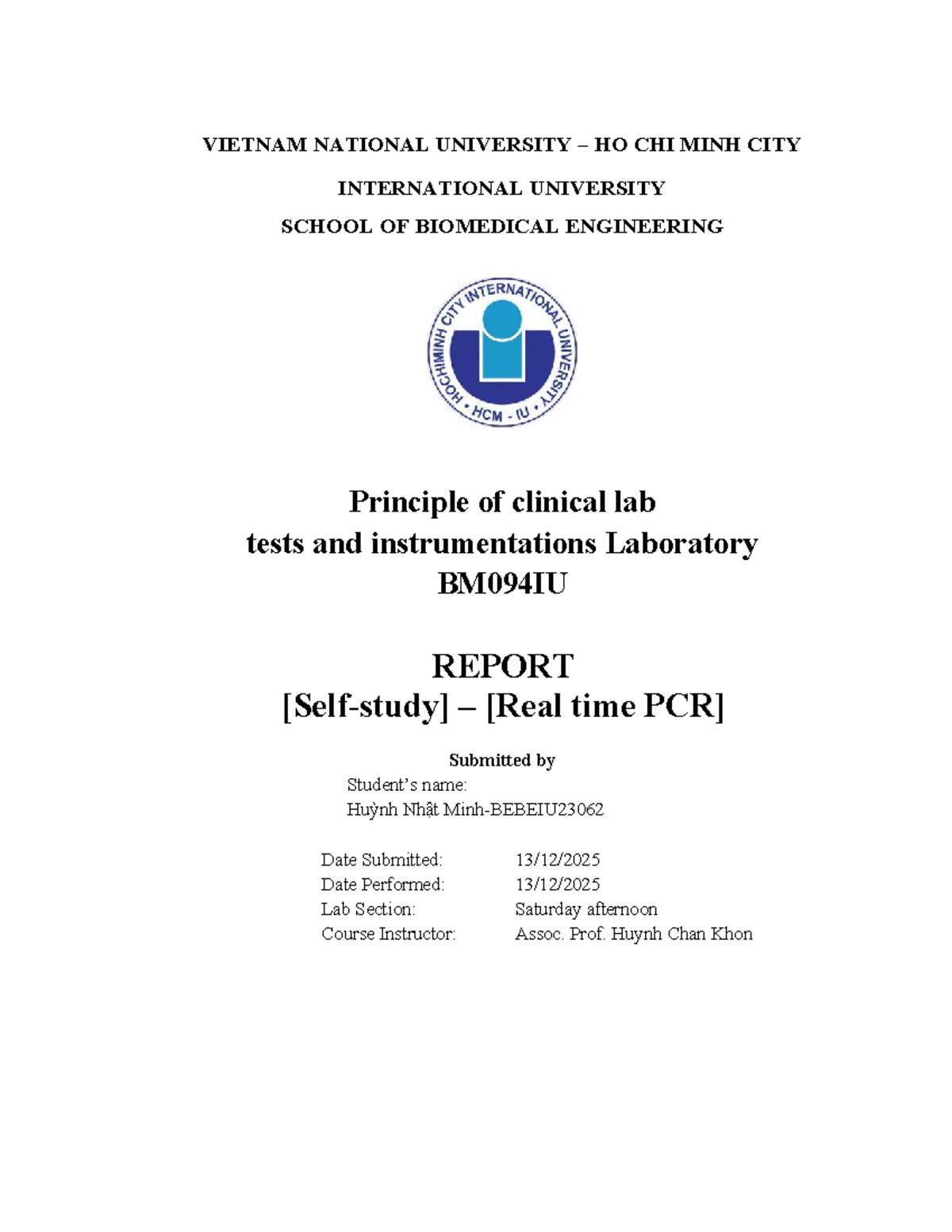 BM094IU Lab Report: Principles of Realtime PCR Techniques - Studocu