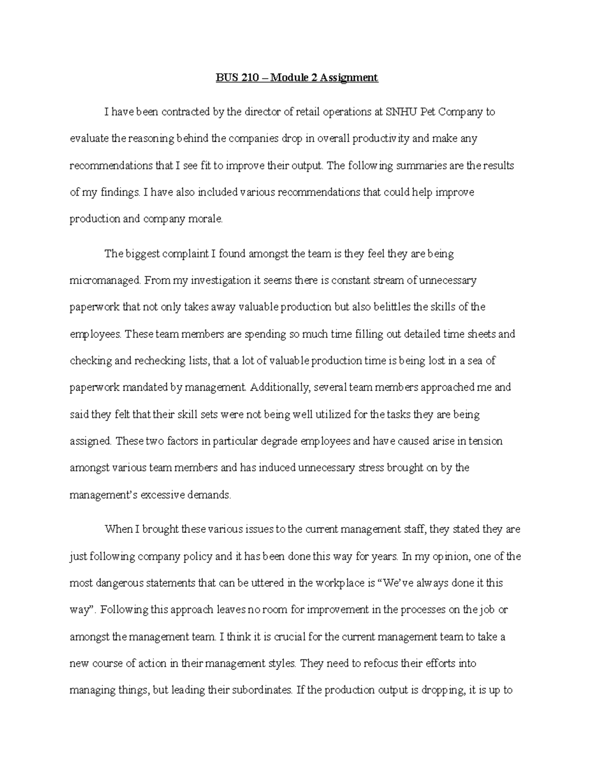 BUS 210 Assignment 2 - BUS 210 – Module 2 Assignment I have been ...