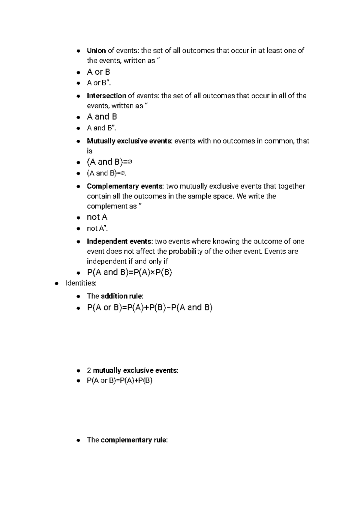 Probability Notes: Union, Intersection, and Event Types - Studocu