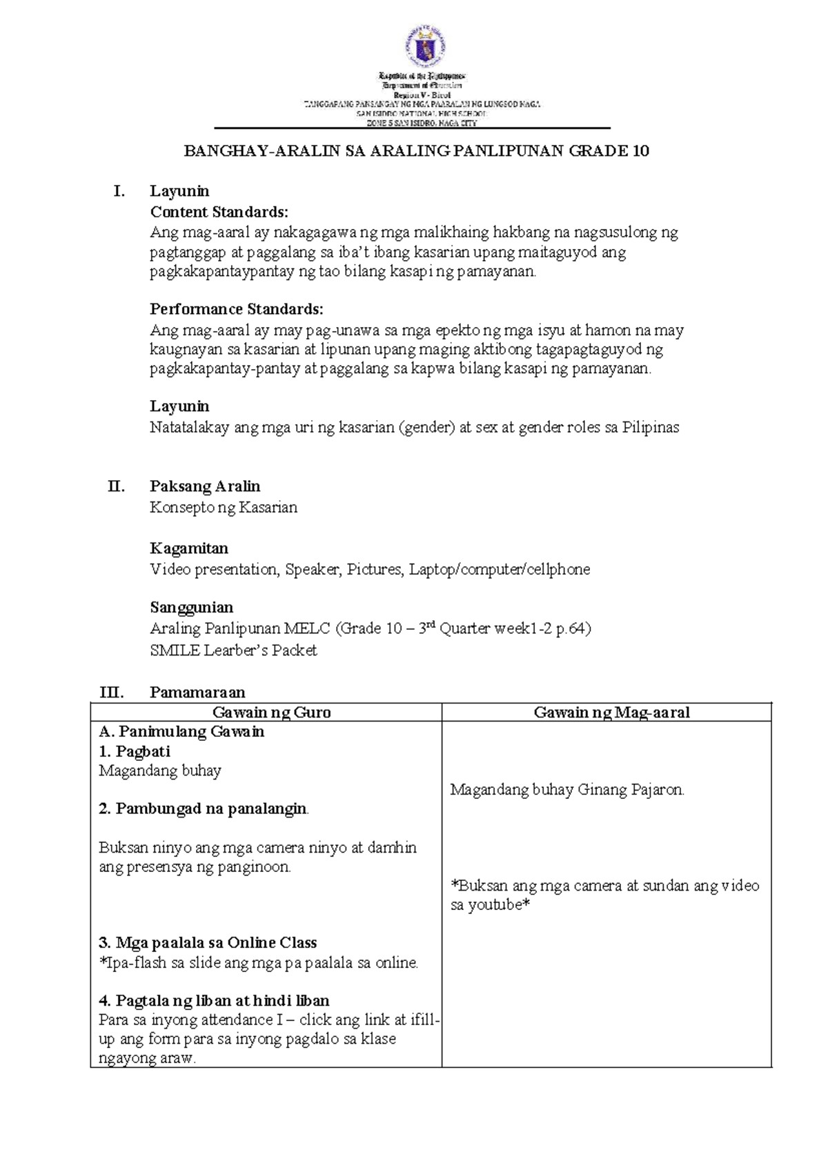 Konsepto ng Kasarian: Gender Roles at Identidad sa G10 AP - Studocu