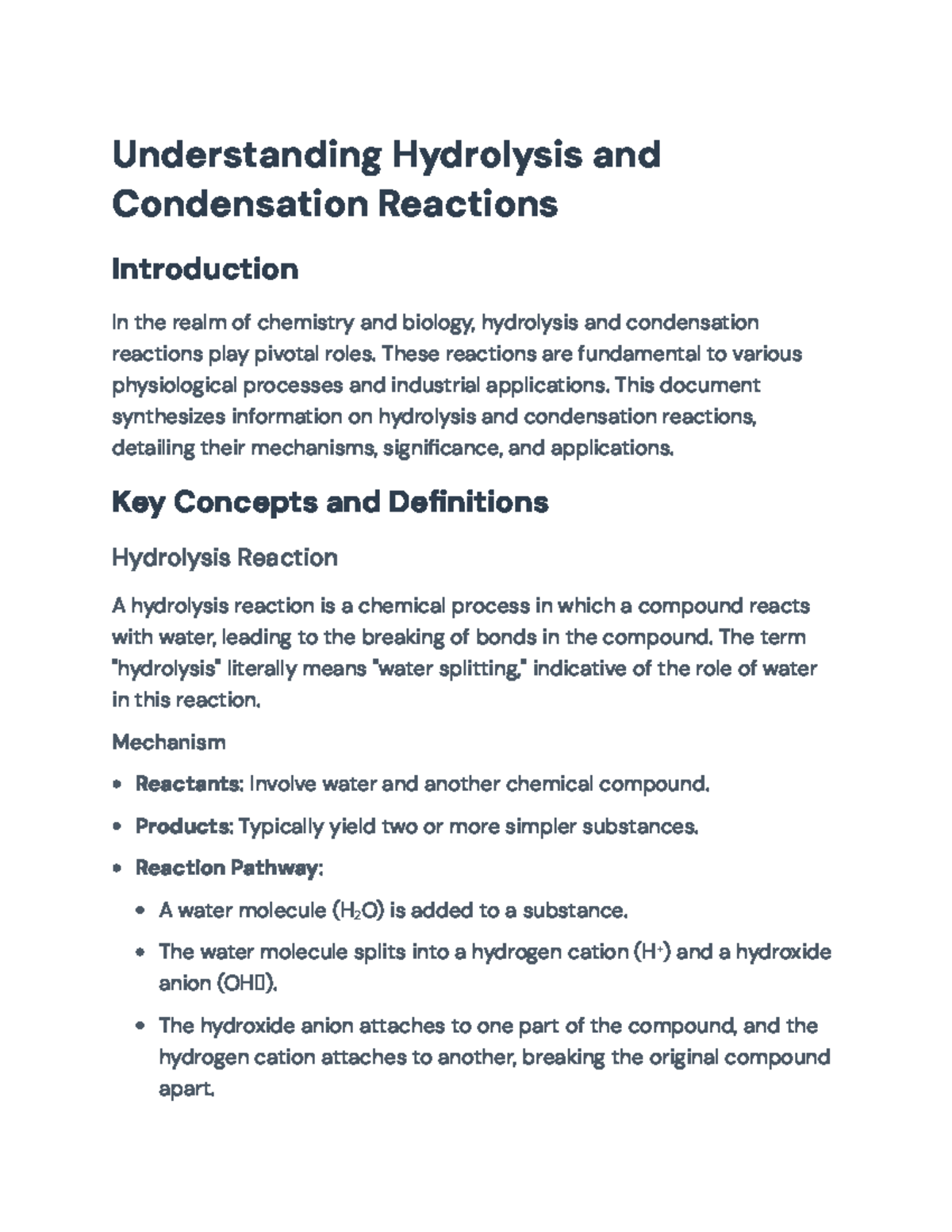 Hydrolysis and Condensation Reactions: Mechanisms and Applications - Understanding Hydrolysis ...