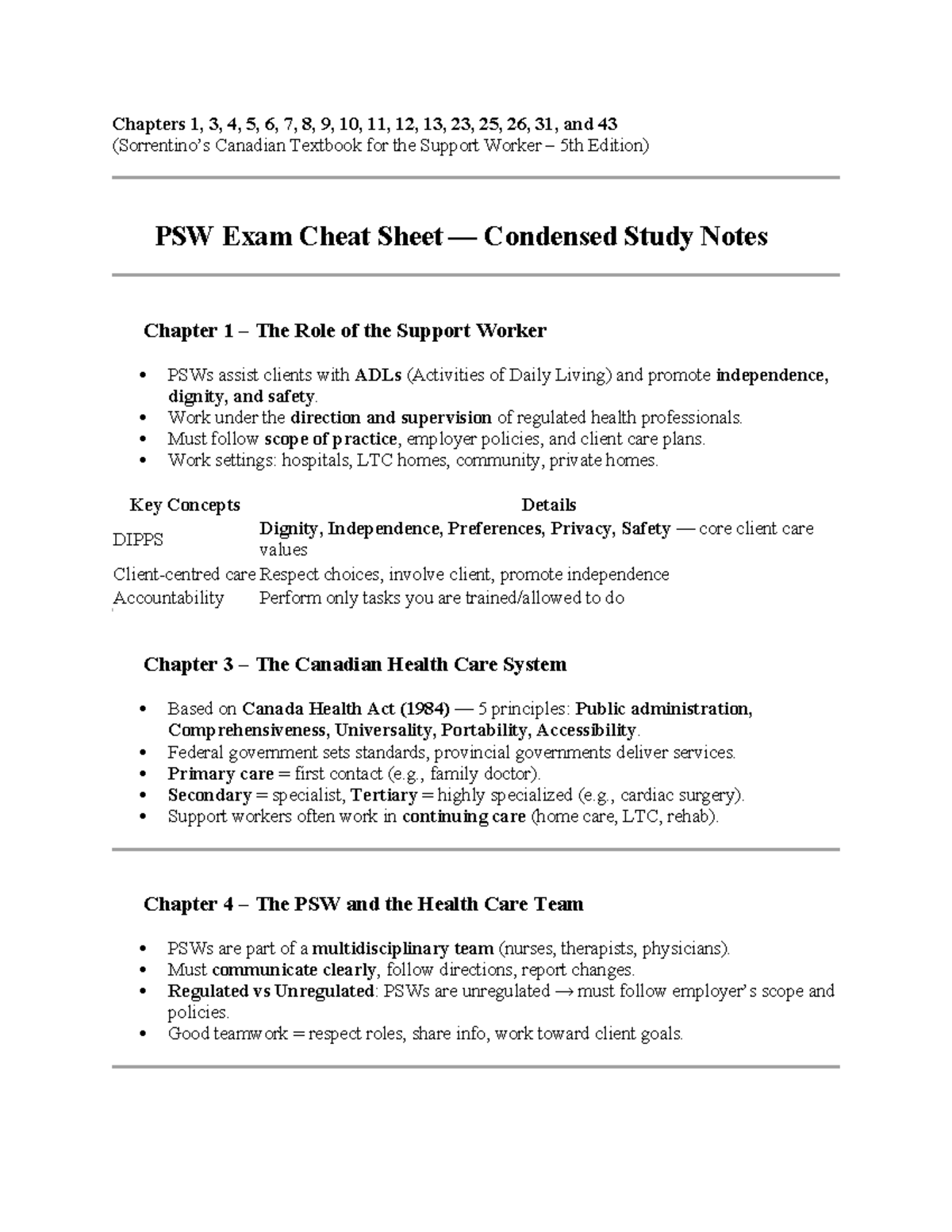 PSW Exam Study Notes: Chapters 1, 3-6, 7-9, 23, 25-26, 31, 43 - Studocu