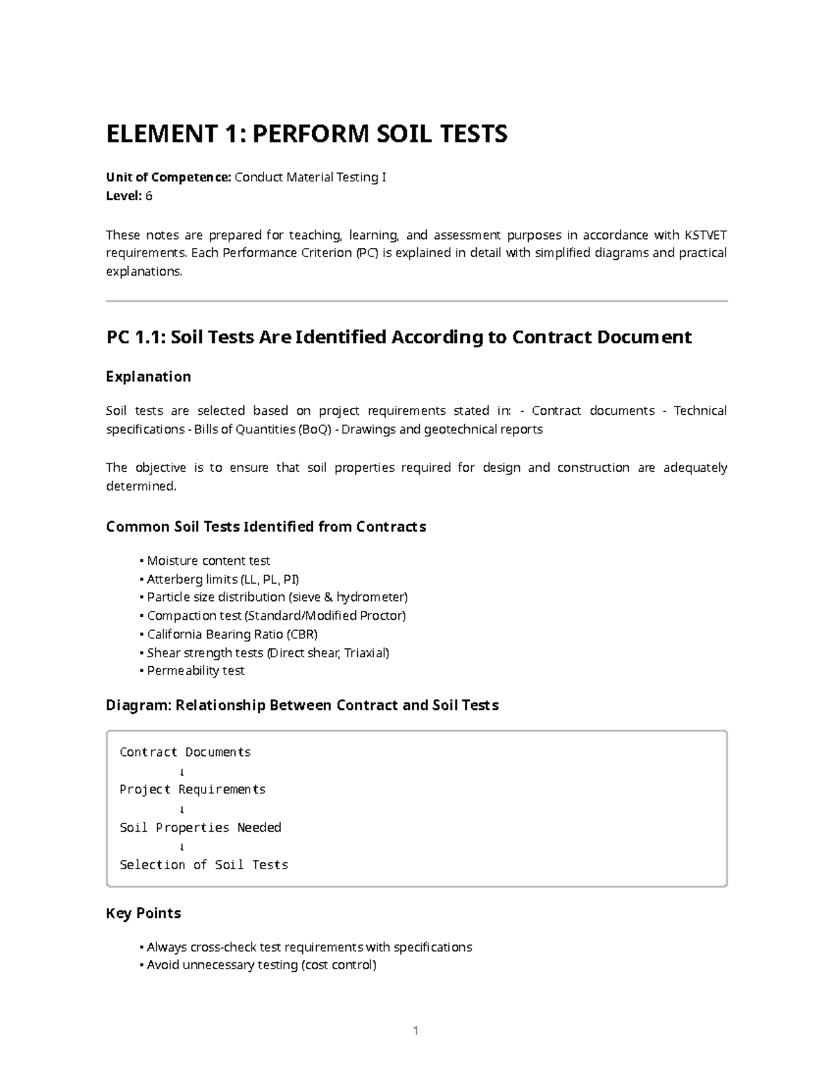 Element 1 Notes: Conduct Soil Tests (Unit Level 6) - Studocu