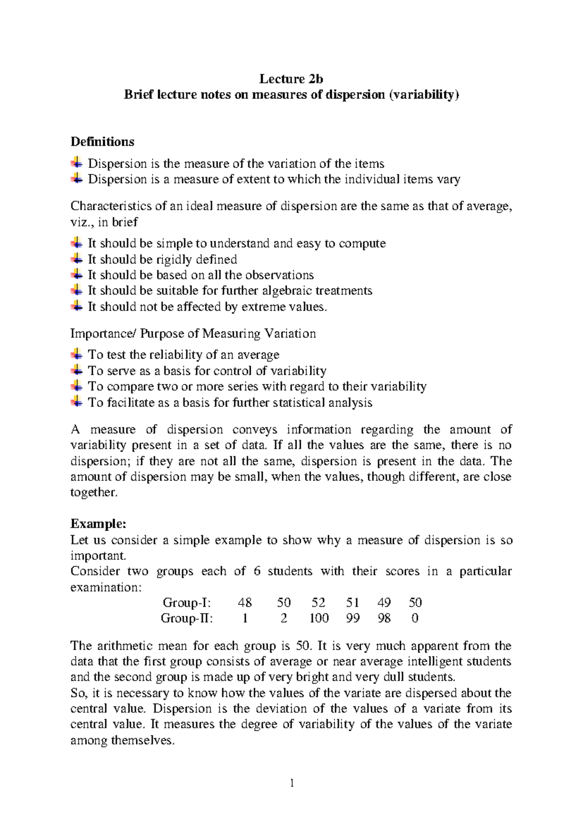 L2b Lecture Notes on Measures of Dispersion in Statistics - Studocu
