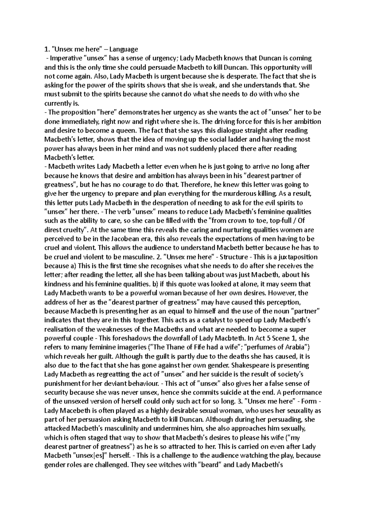 Lady Macbeth unsex me here quotation analysis - "Unsex me here ...