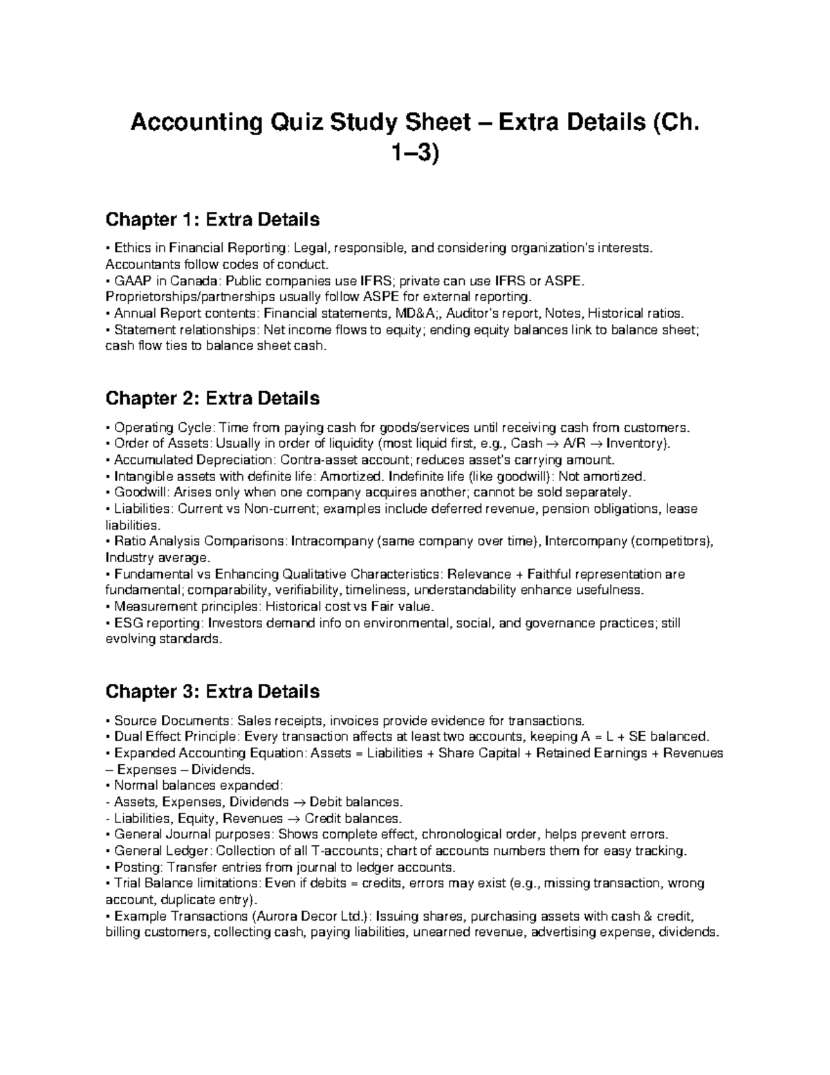 ACC 101 Quiz Study Sheet: Key Concepts & Details from Chapters 1-3 ...