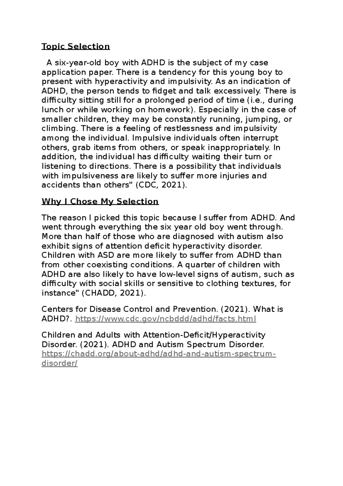 3 1 Discussion Final Project Milestone One Topic Submission - Topic Selection A six-year-old boy ...