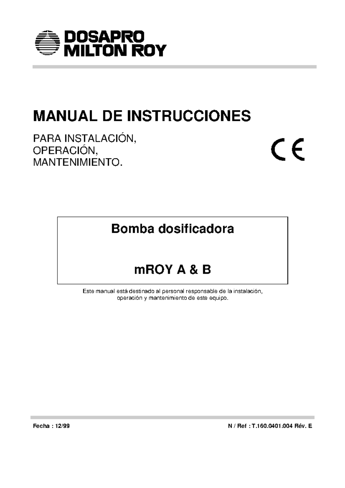 Manual de Instrucciones: Bomba Dosificadora mROY A & B - Studocu