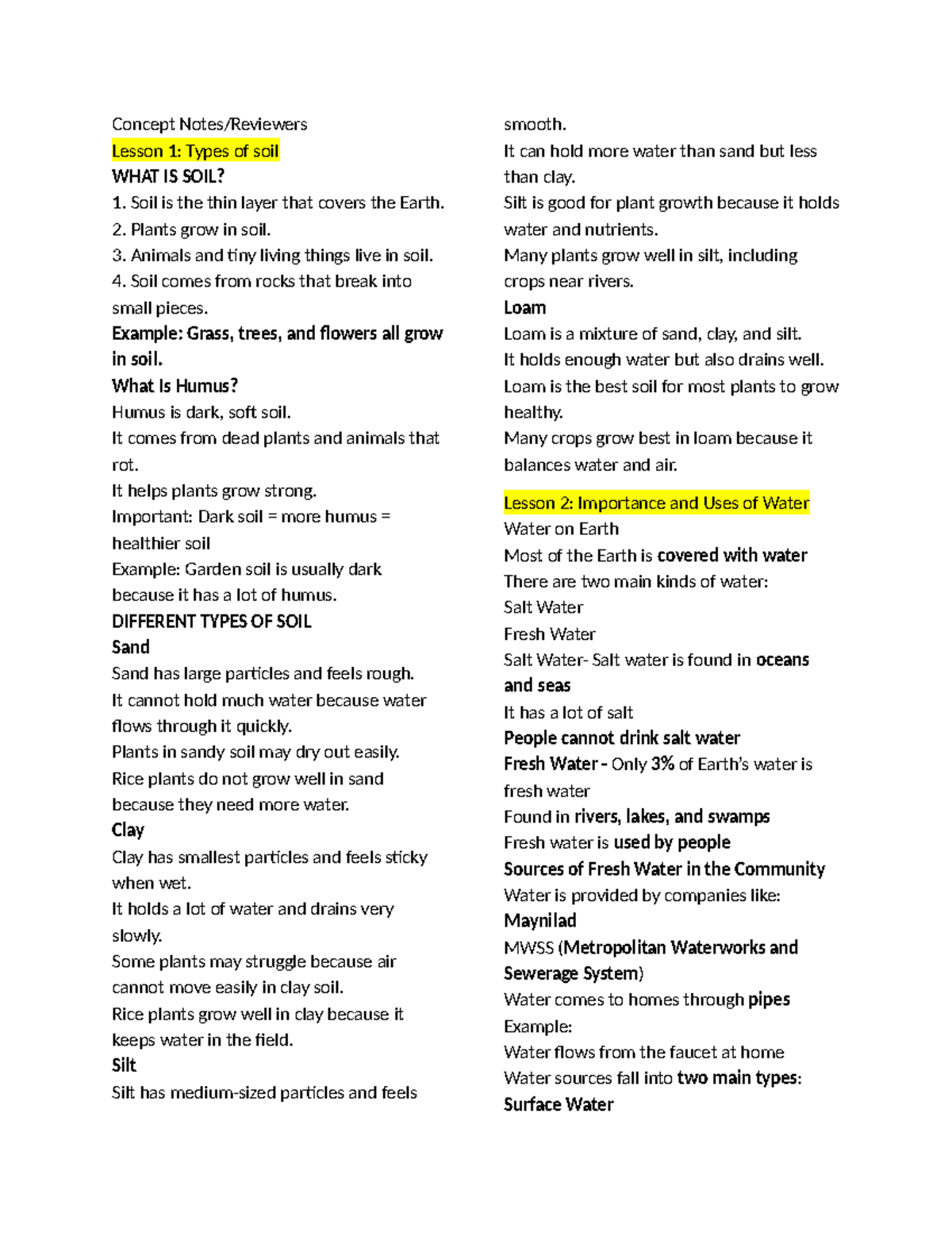 Grade 4 Science Fourth Quarter Reviewer: Soil, Water, and Weather - Studocu