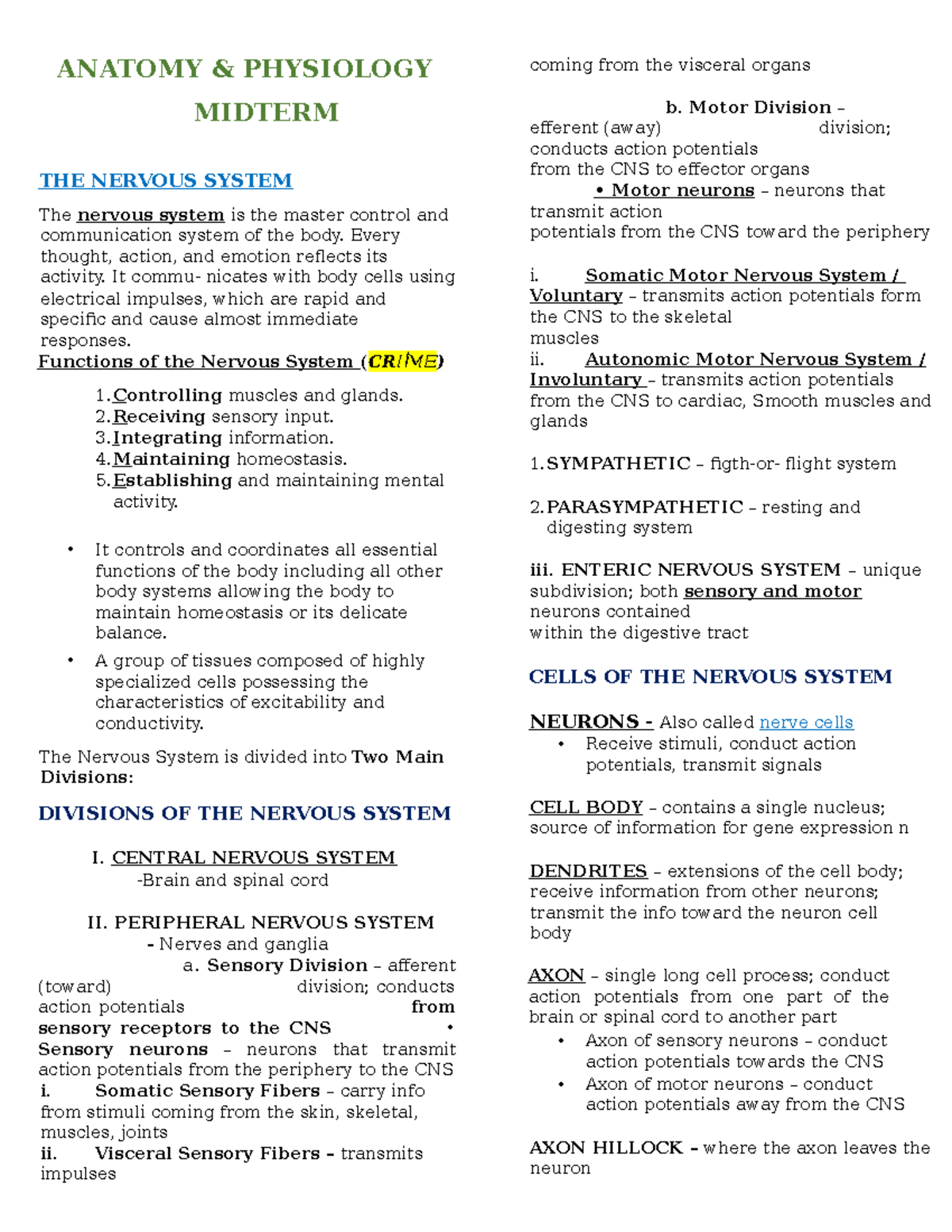 Anaphy Midterm Notes 2 - this is helpful - ANATOMY & PHYSIOLOGY MIDTERM ...