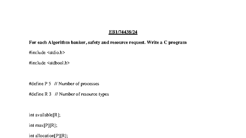 EB1 Operating System: Safety and Resource Request Algorithms - Studocu