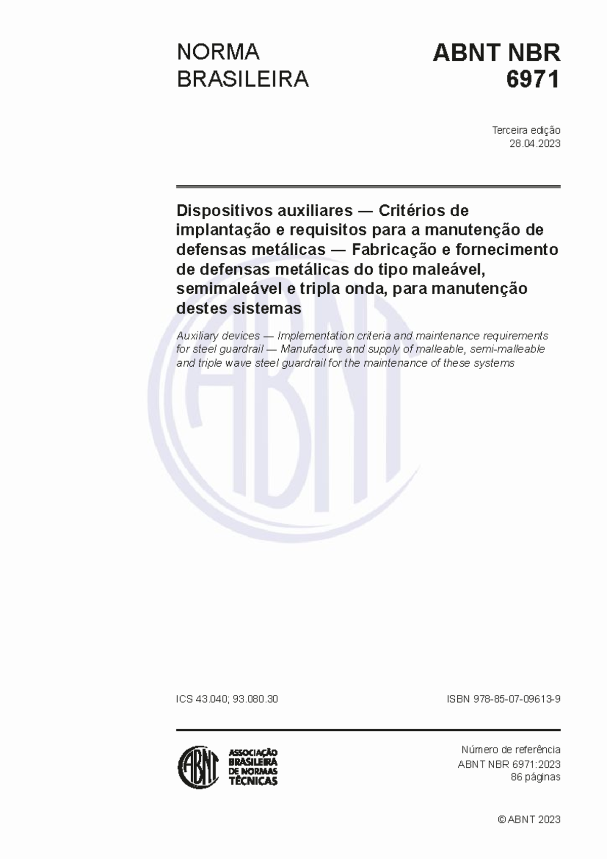 ABNT NBR 6971: Critérios para Manutenção de Defensas Metálicas - Studocu