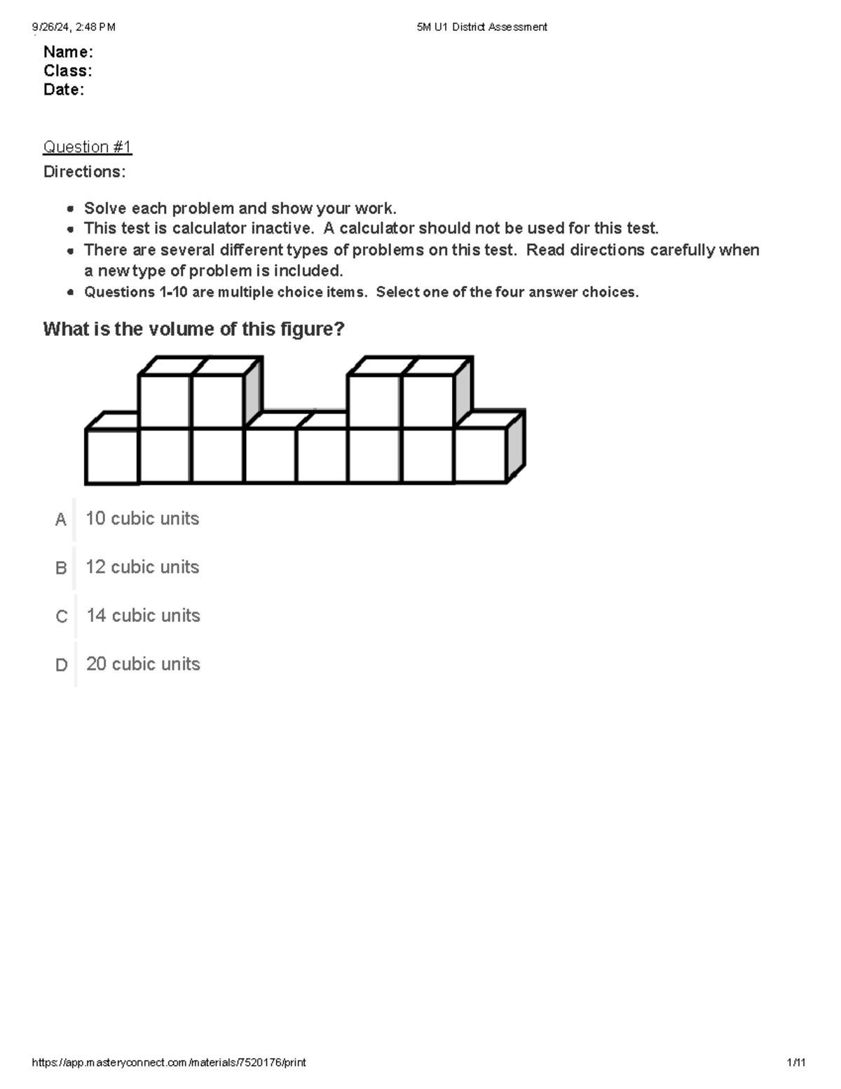 5M U1 District Assessment: Volume & Expression Problems - Studocu