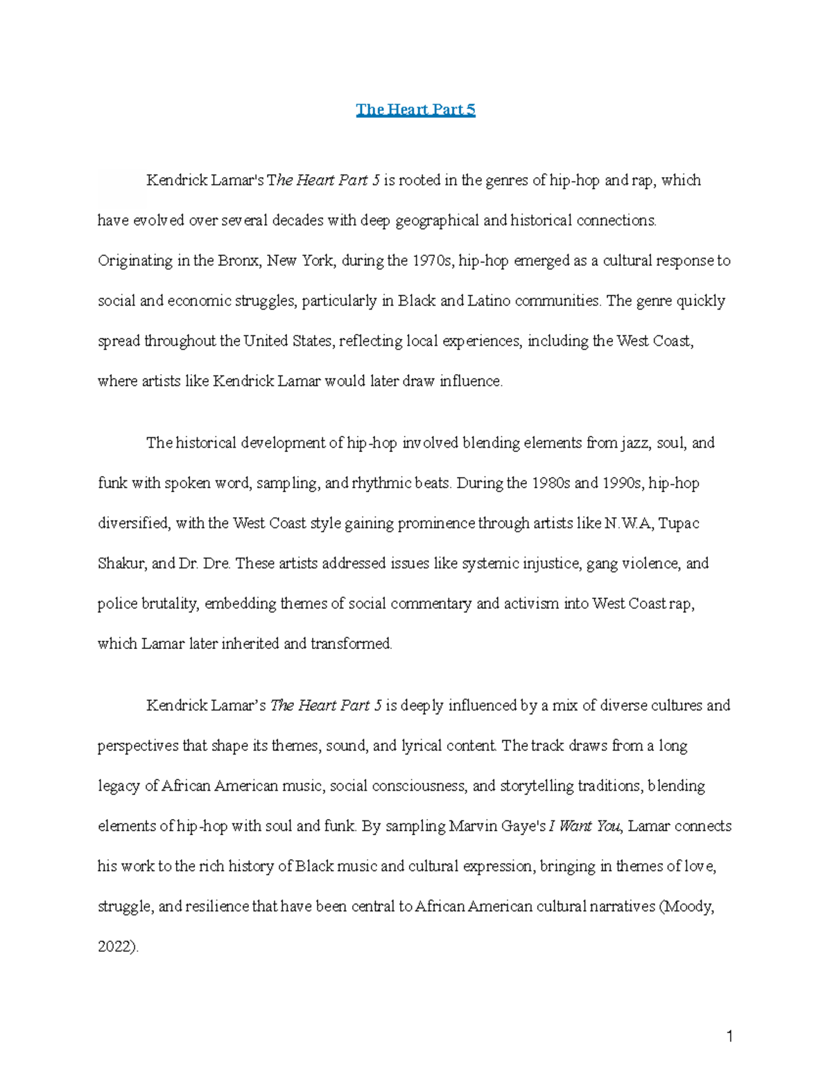 Kendrick Lamar - The Heart Part 5: Cultural Reflections in Rap - Studocu
