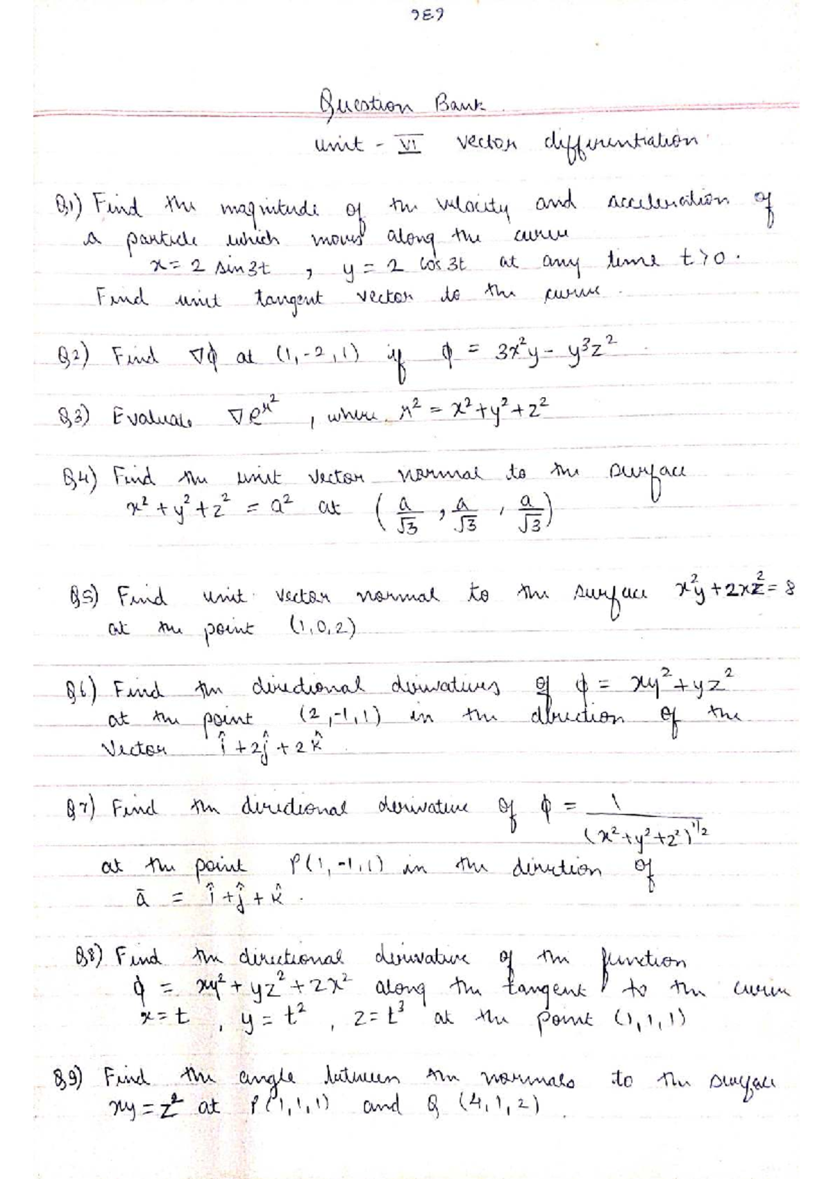 LADC Question Bank Unit VI: Vector Differentiation - Studocu