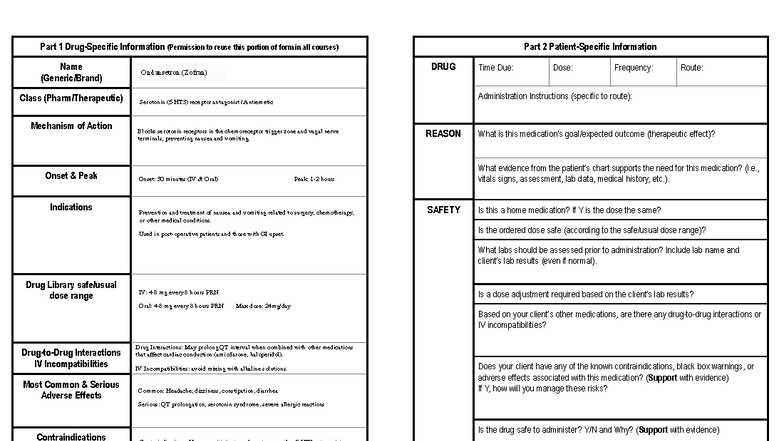 Ondansetron (Zofran) Medication Sheet - Mechanism & Safety Info - Studocu