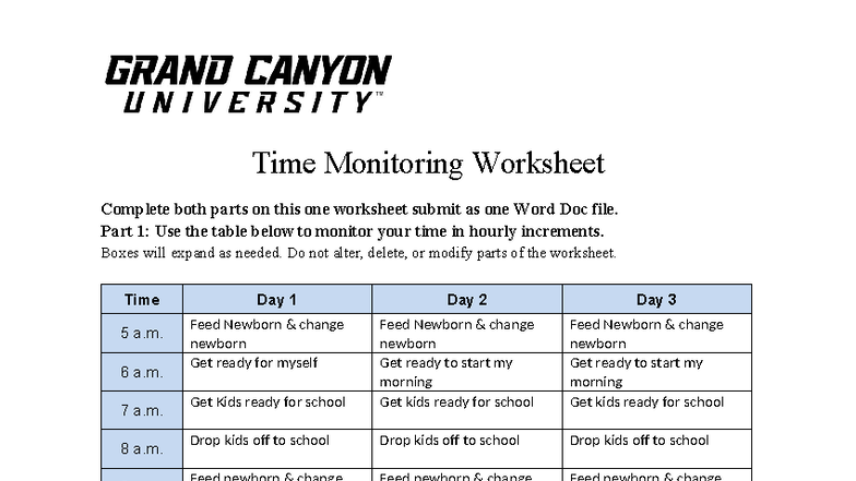 UNV 503 RS Time Monitoring Worksheet & Reflection on Time Management ...