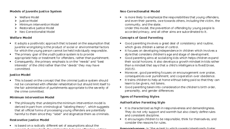 Juvenile Justice System Models: Welfare, Justice, and Intervention ...