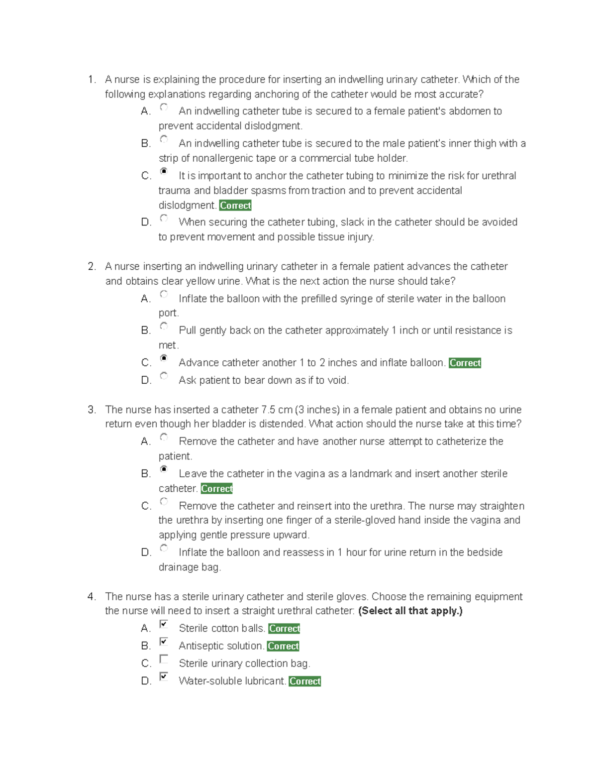 Unit 09 Urinary Catheterization Lesson 2 Post-Test Summary - Studocu