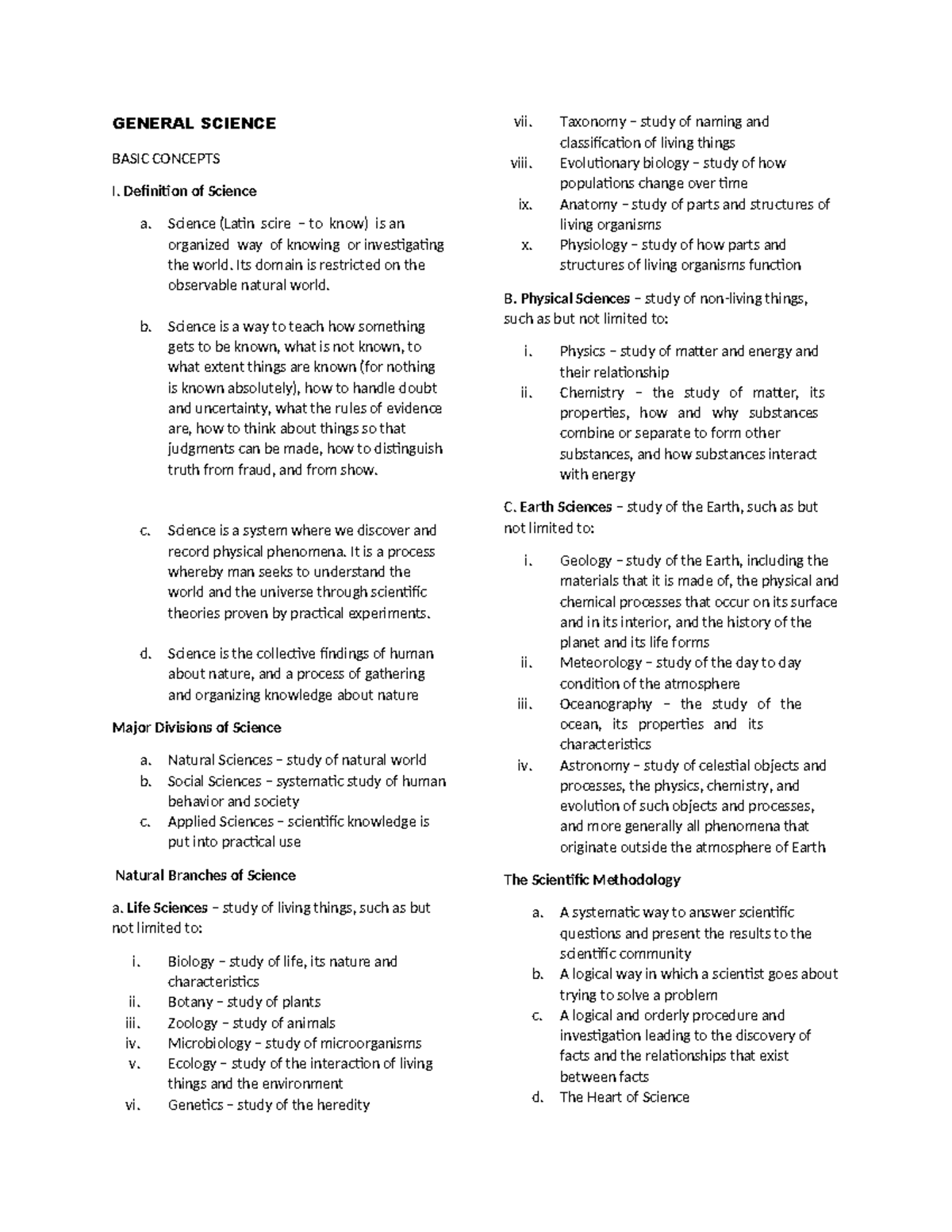 General Science Overview: Key Concepts and Major Divisions - Studocu