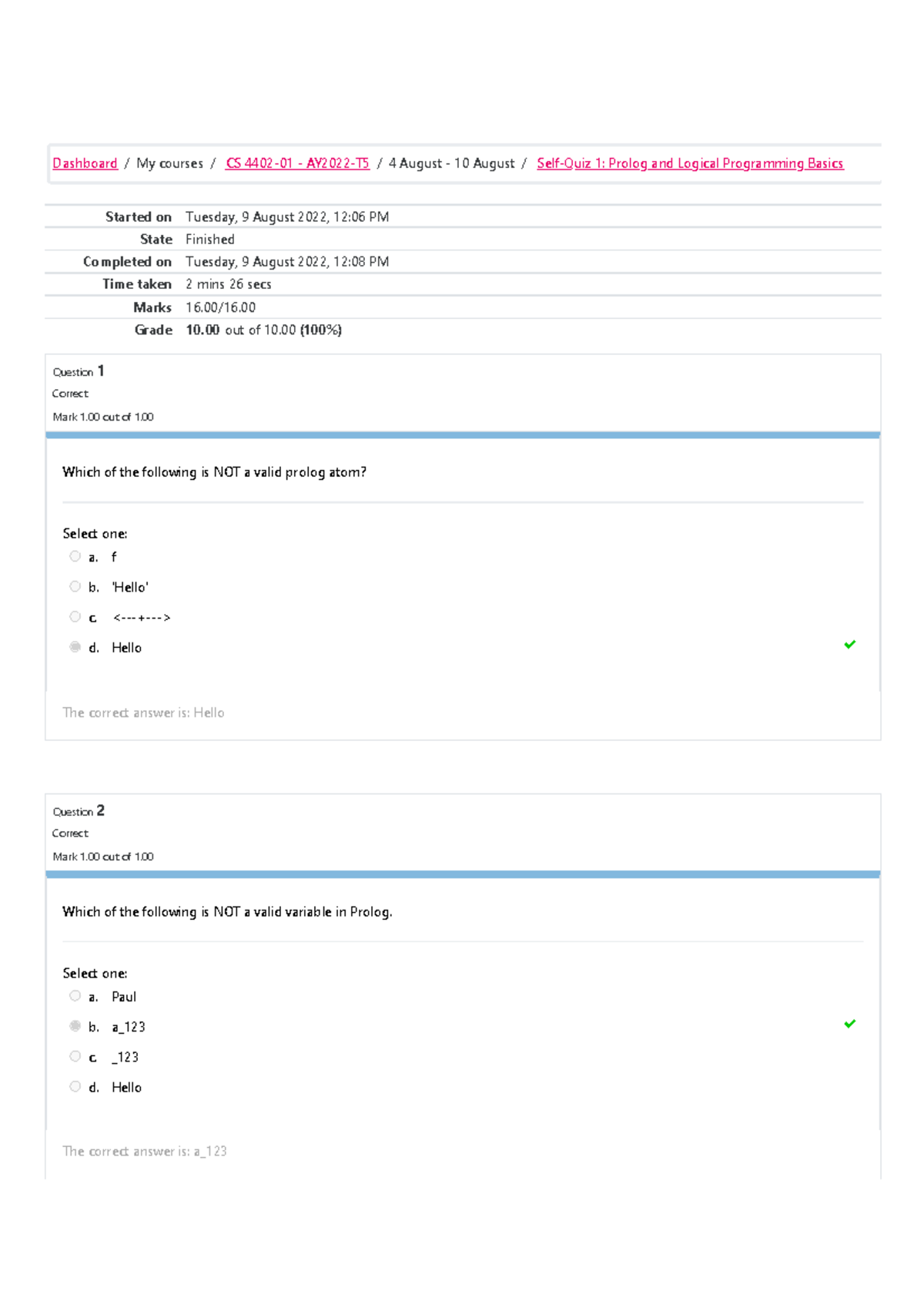 Unit 8 self 1 - Comparative Programming Languages Self-quiz - Started on Tuesday, 9 August 2022 ...