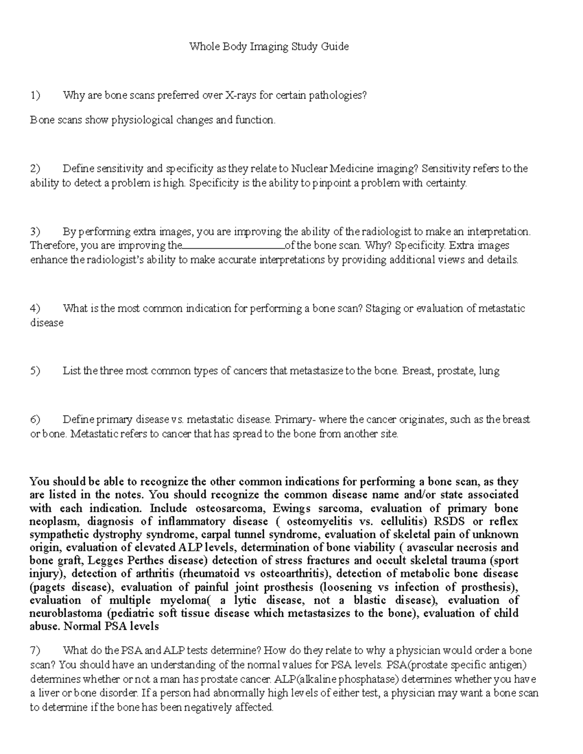 Whole Body Bone Scan Overview & Interpretation Guidelines - Studocu