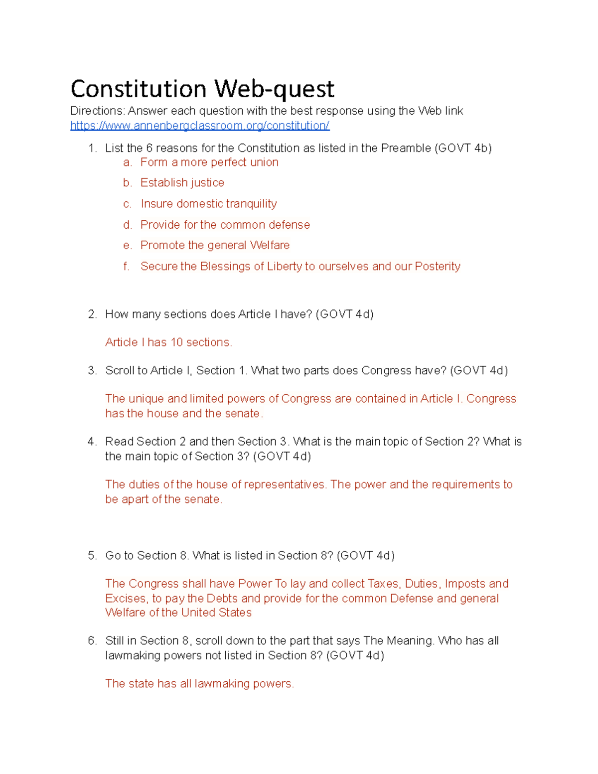 GOVT 4 Constitution Web-Quest Study Guide and Review - Studocu