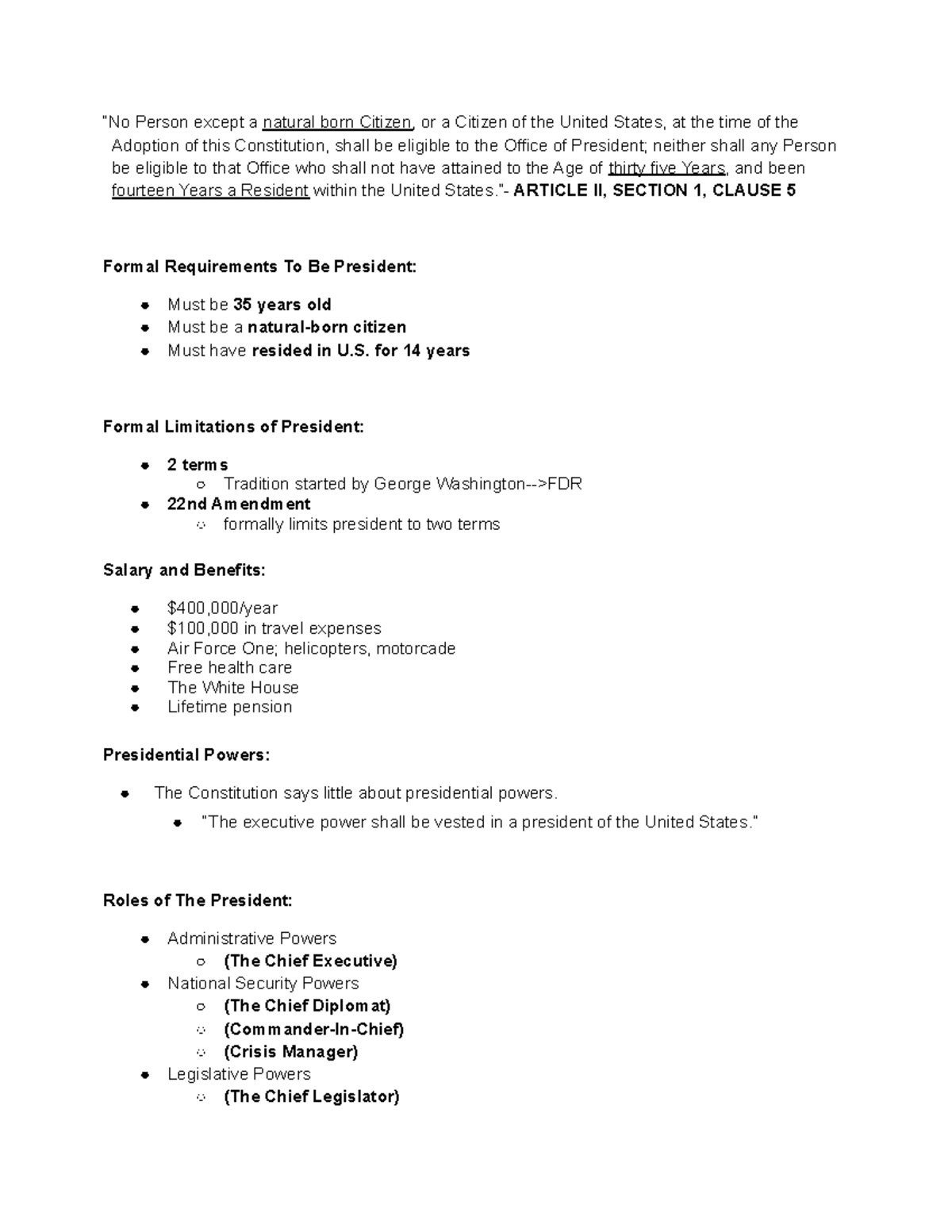 AP U.S. Gov Unit 2 Executive Branch Reading Notes Overview - Studocu