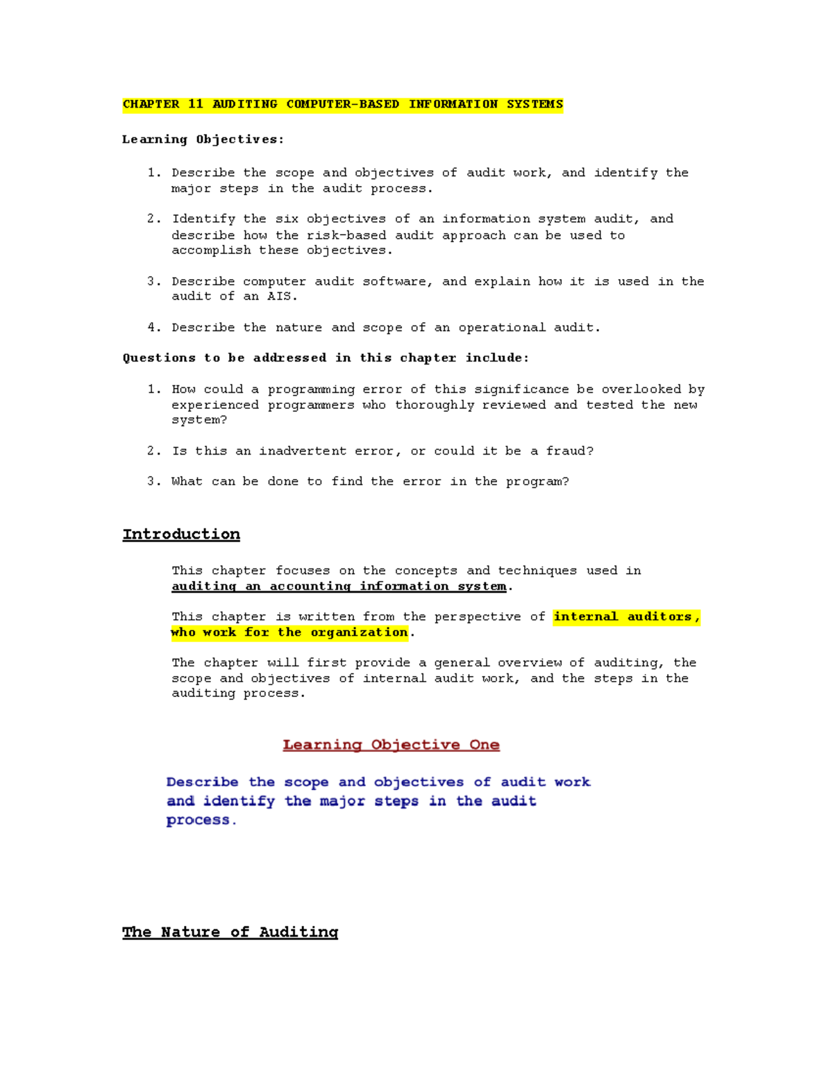 Chapter 11: Overview of Auditing Computer-Based Information Systems - Studocu