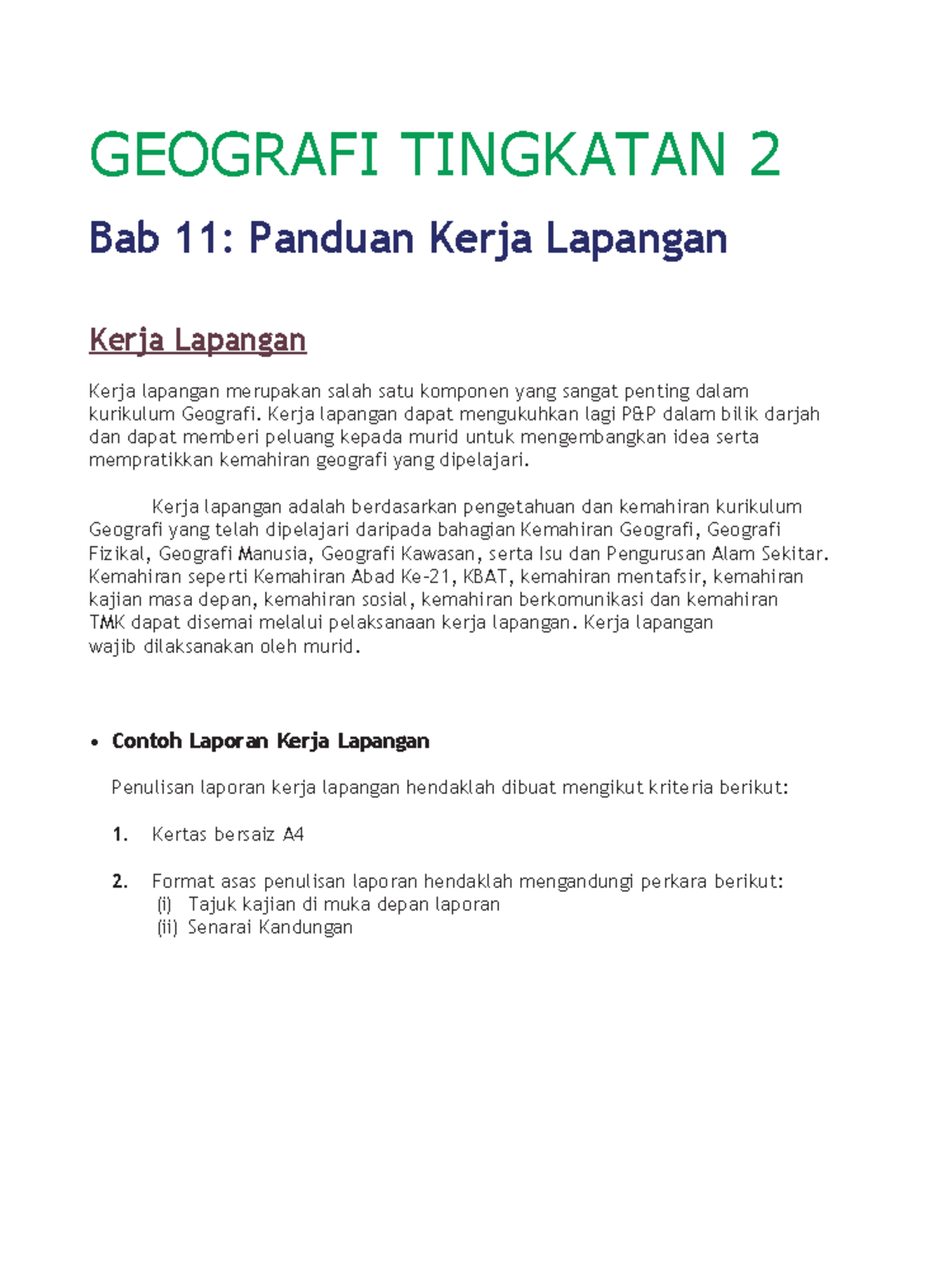 Kerja Lapangan Geografi Tingkatan 2: Pengangkutan Awam di Tangkak - Studocu