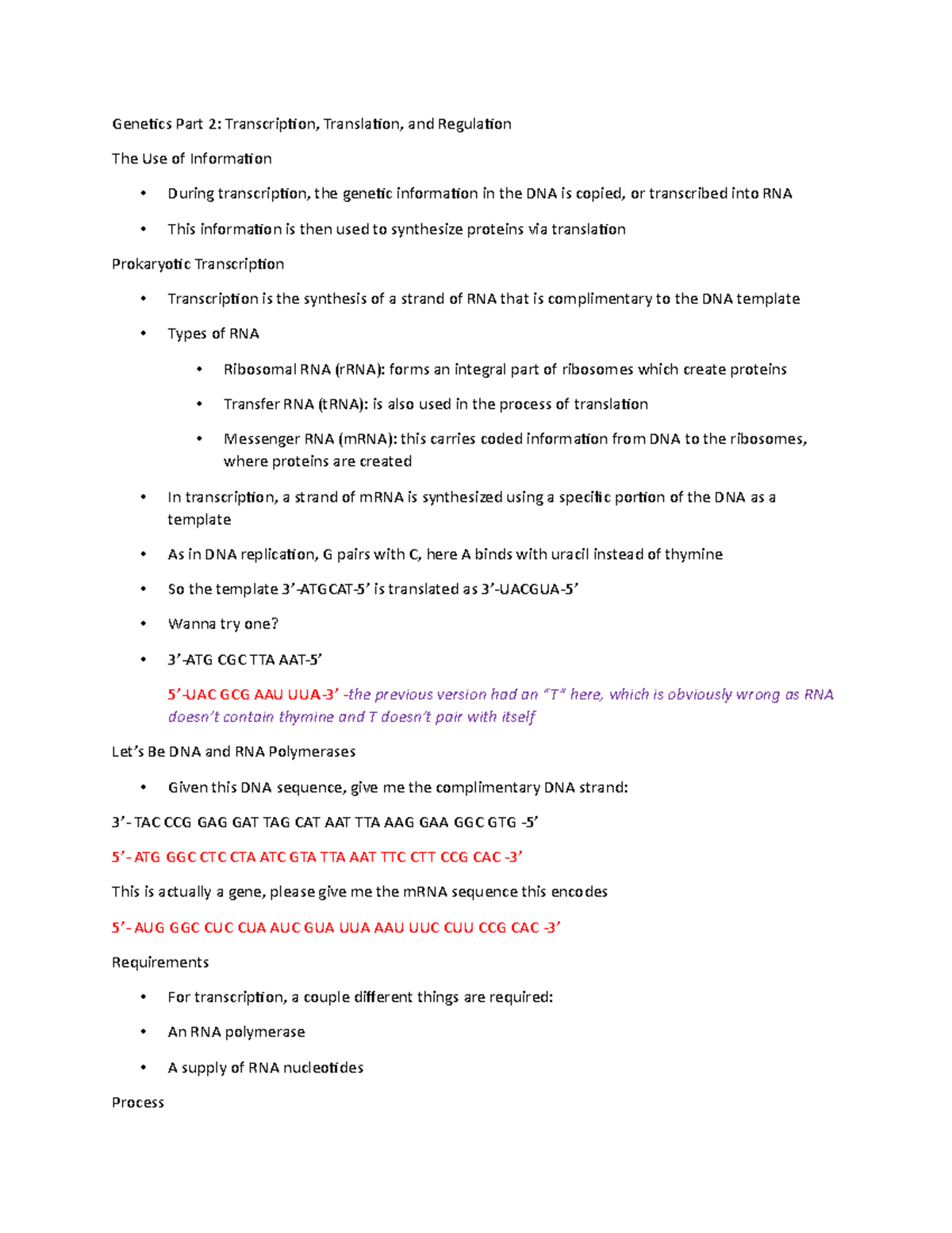Genetics Part 2-Transcription Translation and Regulation-Corrected ...