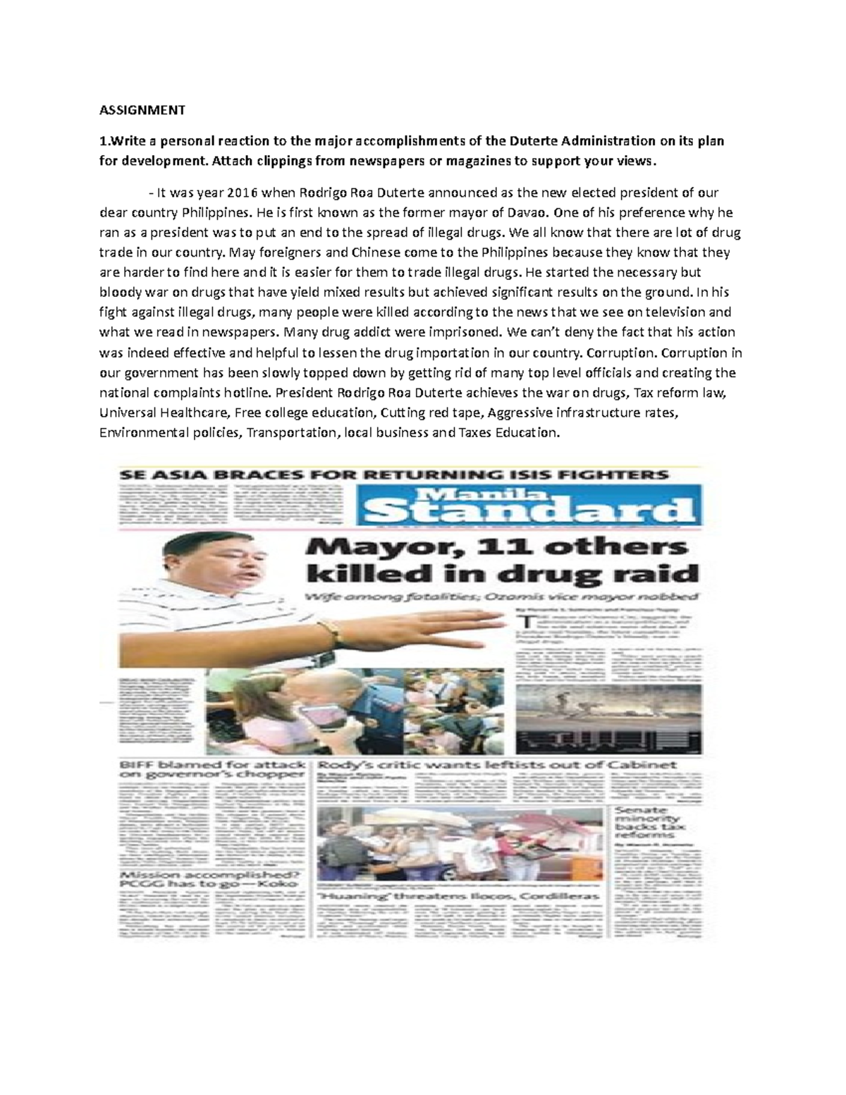 Duterte Administration: Key Accomplishments and Development Plans - Studocu