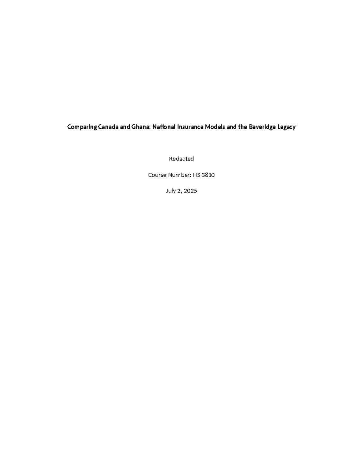 HS 3810 Final Exam: Comparing National Insurance Models in Canada ...