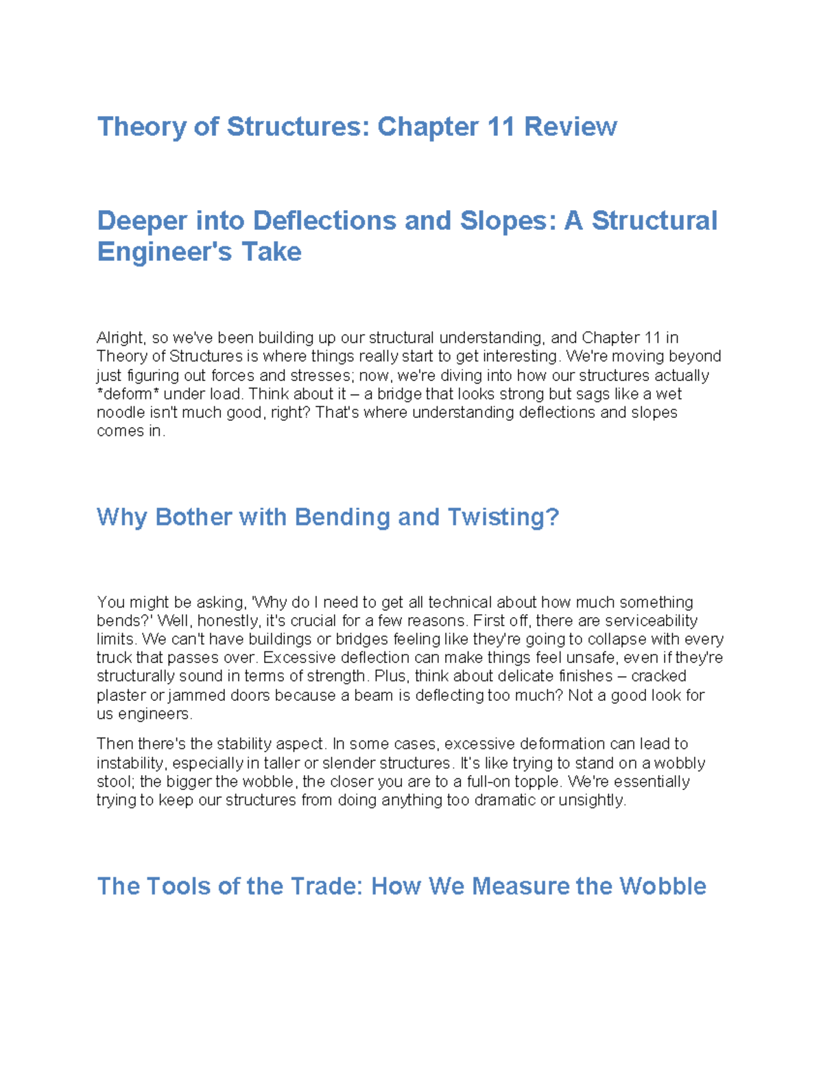 Theory of Structures: Chapter 11 Review on Deflections & Slopes - Studocu