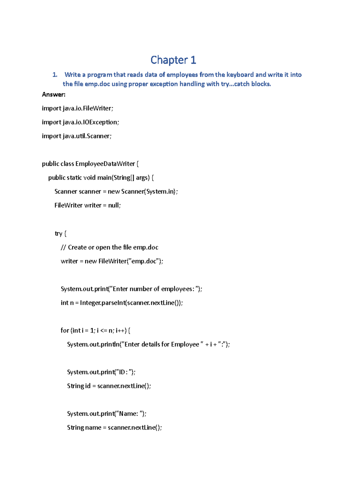 Java Programming Concepts: Chapter 1 - Employee Data Handling and More - Studocu