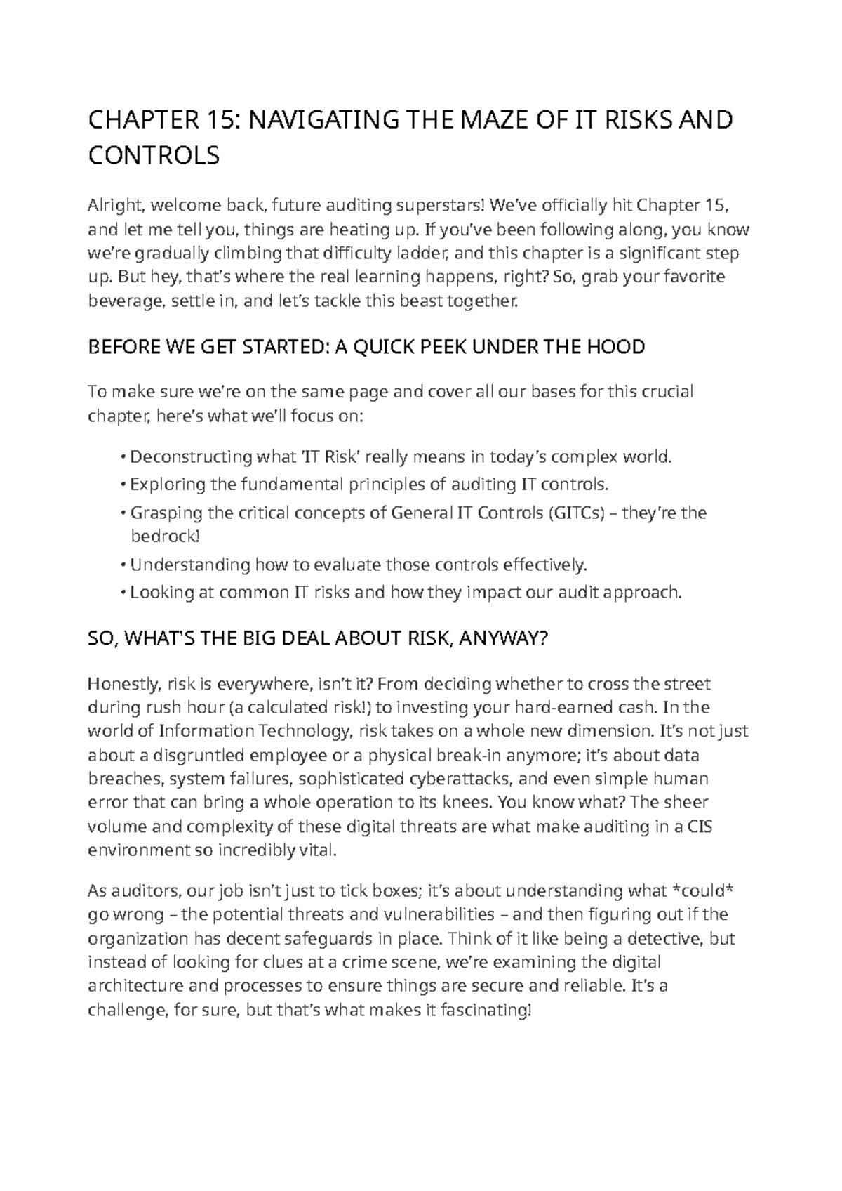 Auditing in CIS Environment: Chapter 15 - IT Risks & Controls Review ...