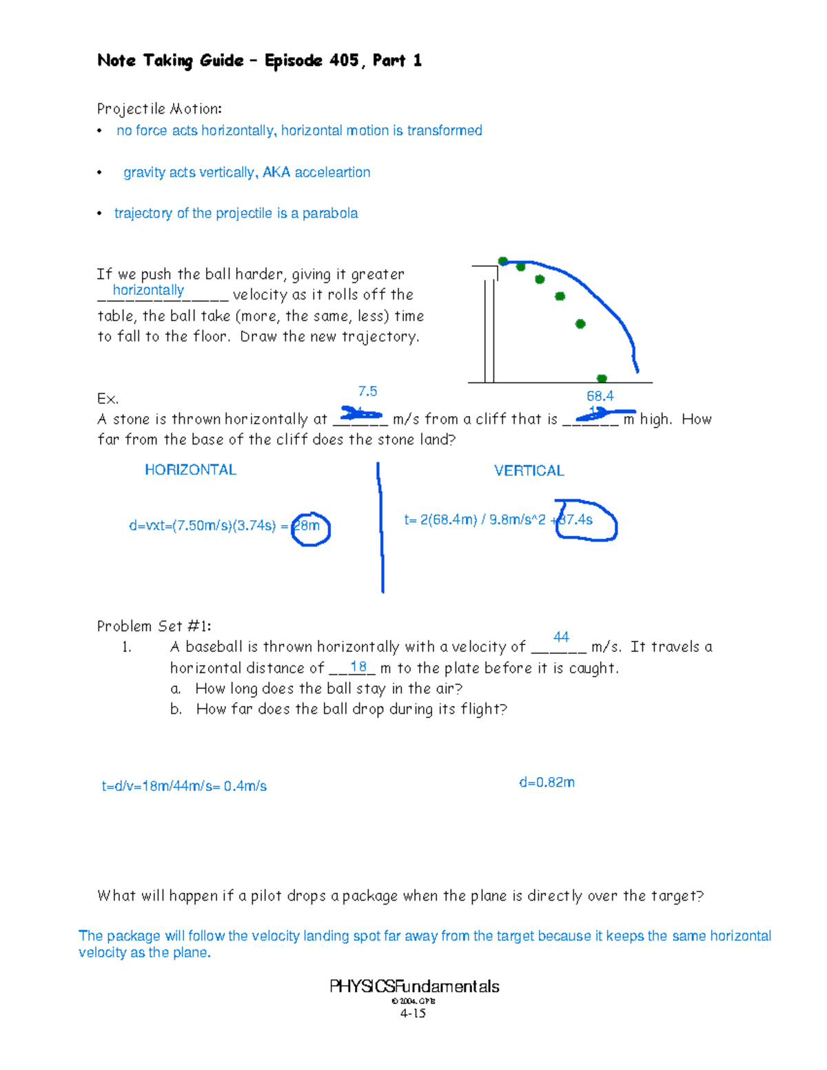Note Taking Guide PHYS 2004: Projectile Motion Insights - Studocu