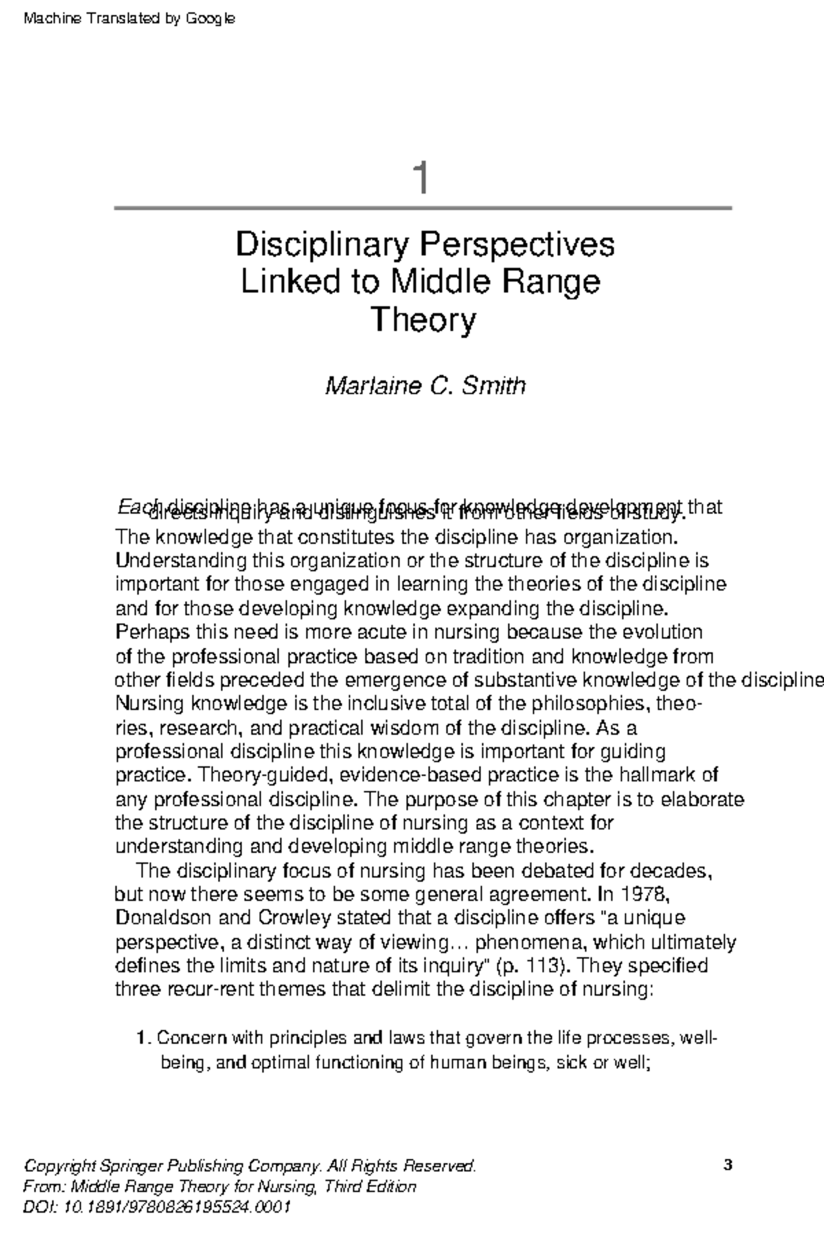 Disciplinary Perspectives on Middle Range Theory in Nursing (NUR 101 ...