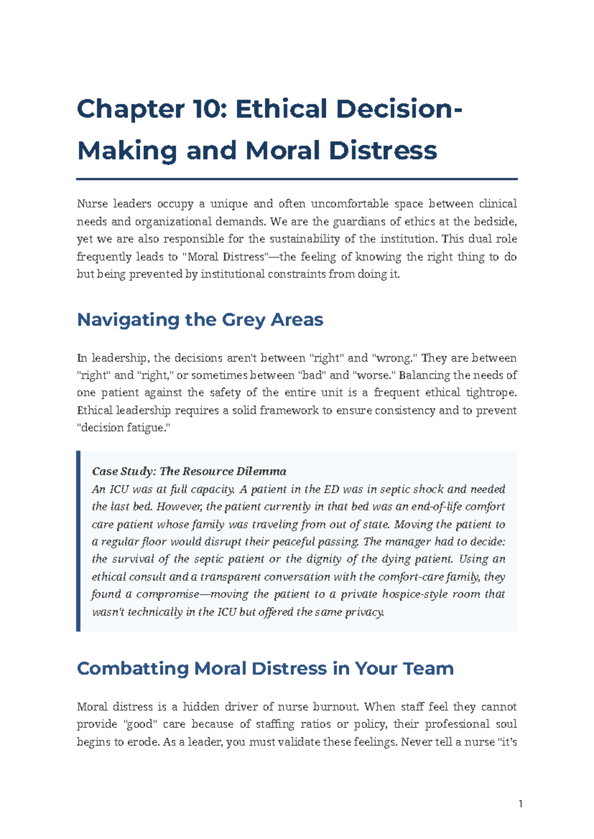 Chapter 10: Ethical Decision-Making & Moral Distress in Nursing - Studocu